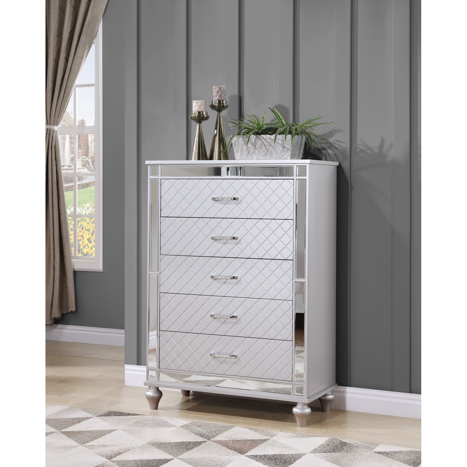 Glory Furniture Livorno G02703-CH Chest Silver Champagne and Mirror ...