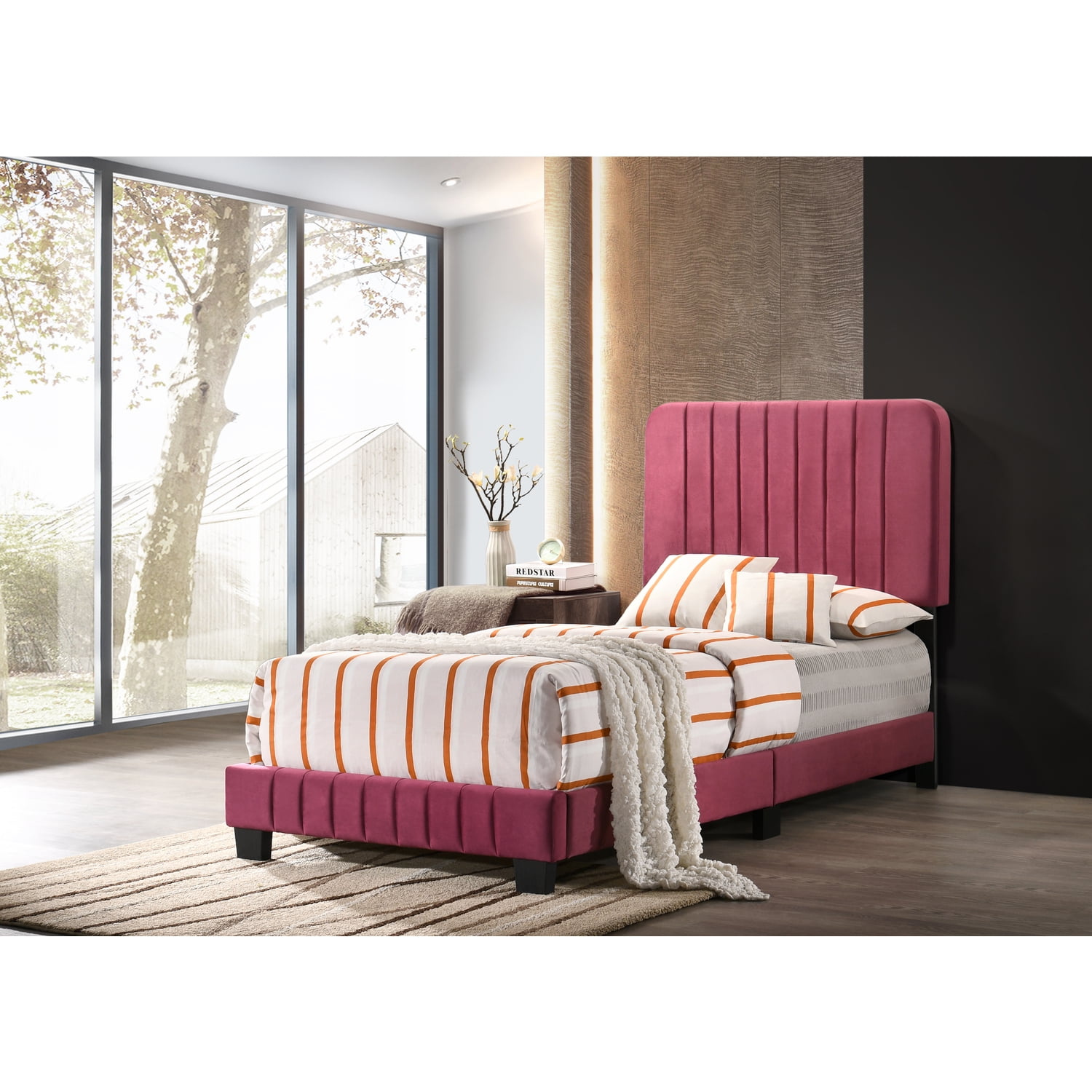 Glory Furniture Lodi Velvet Upholstered Twin Bed in Cherry - Walmart.com