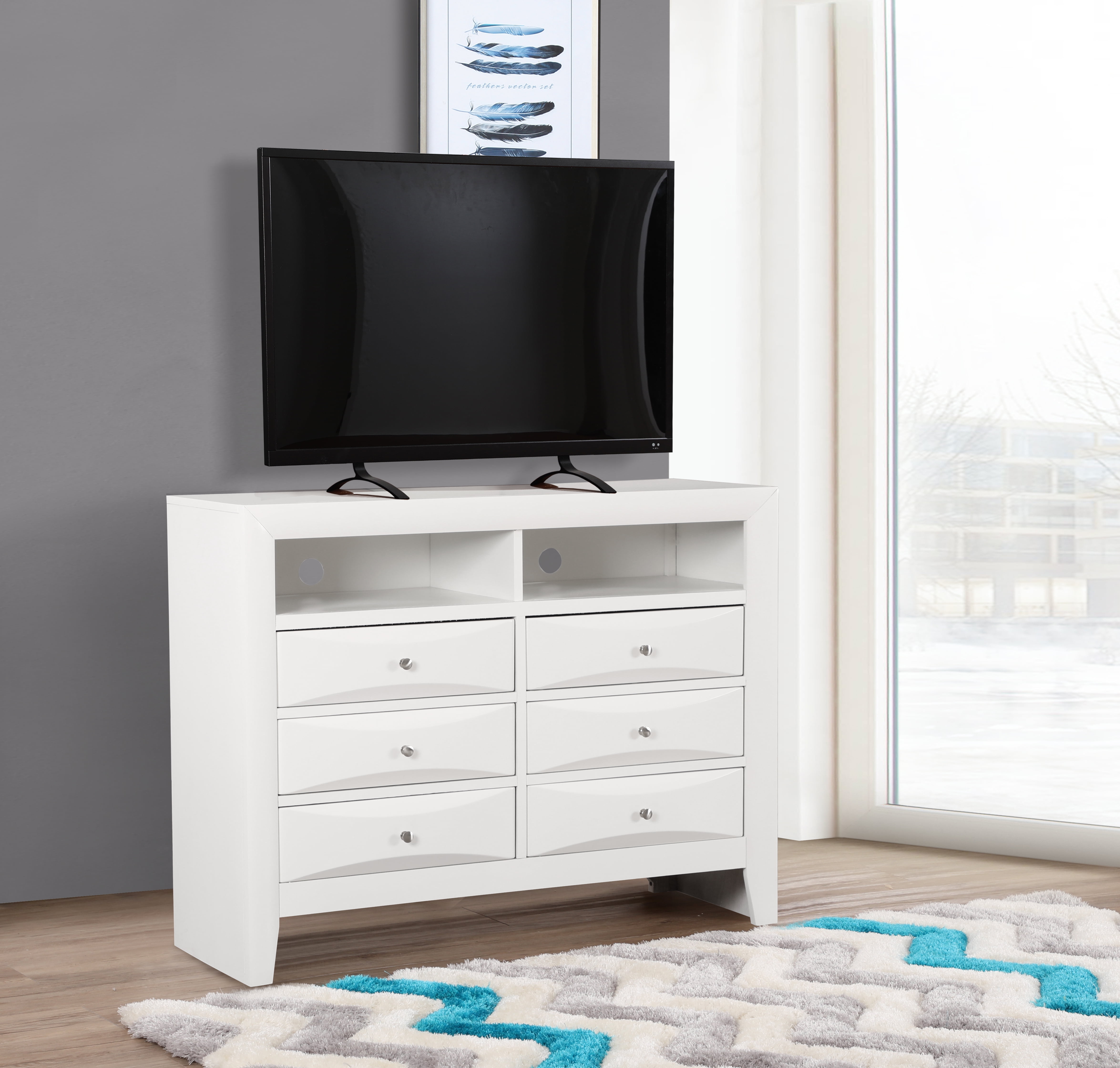 Glory Furniture Marilla G1570-TV2 Media Chest for Bedroom, White, Fully ...