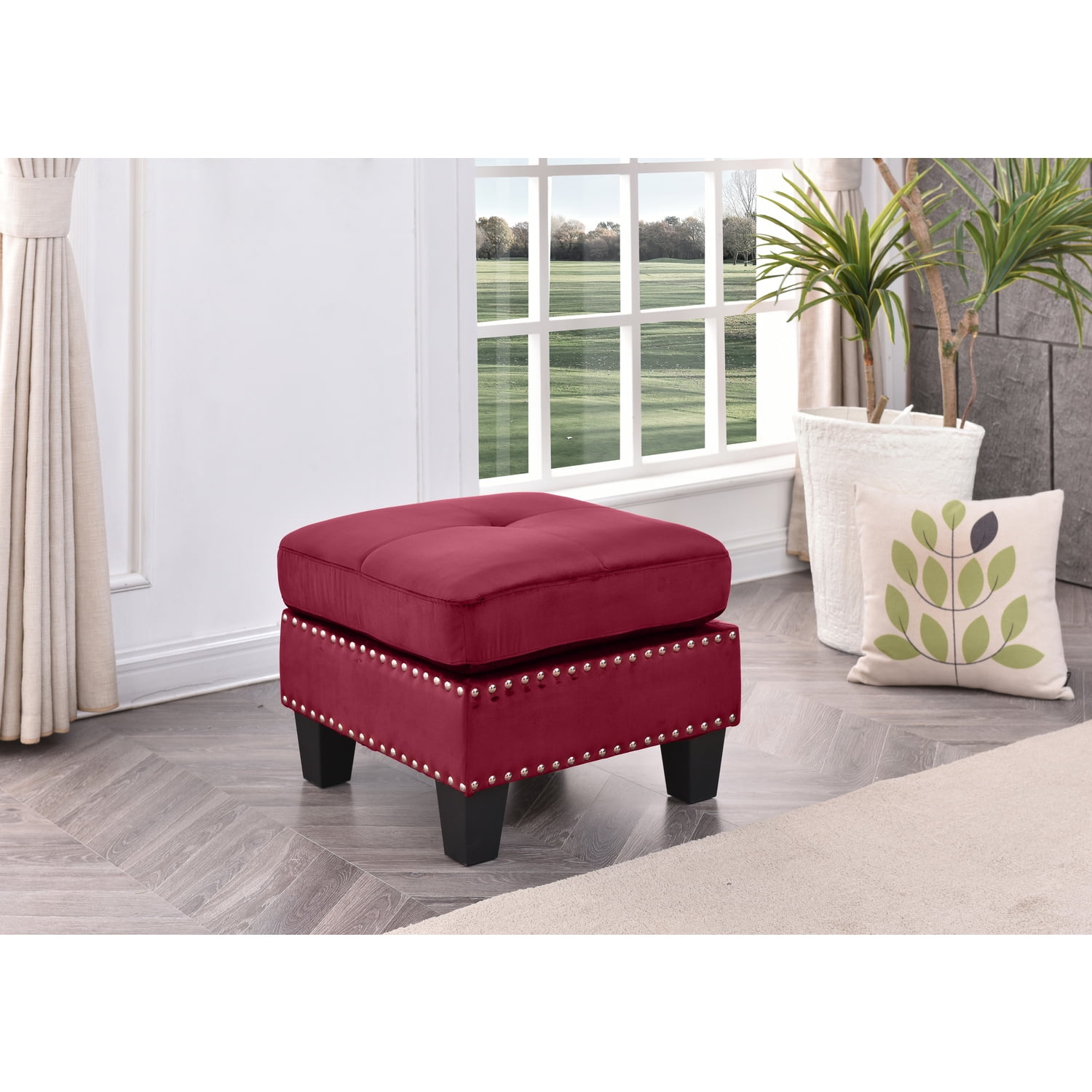 Glory Furniture Nailer Velvet Ottoman in Burgundy - Walmart.com