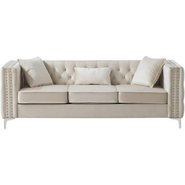 Uspridefurniture Antoinette Sofa, Ivory Velvet - Walmart.com