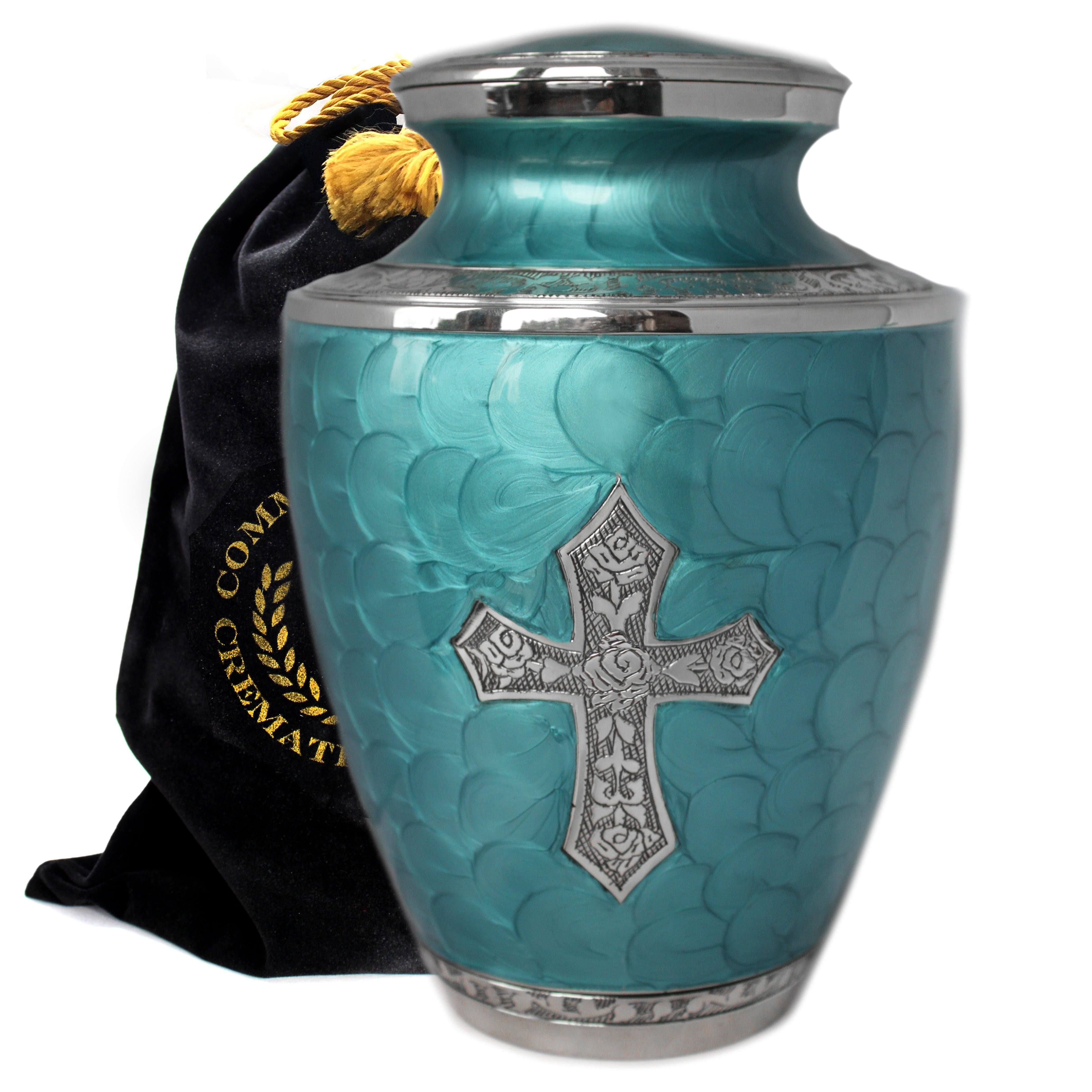 Glory to God Teal Cross Funeral Size Urn with Engraving, Large or Small ...