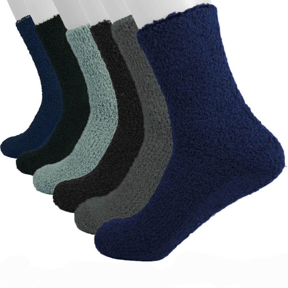 Glory Max Men's Soft Cozy Fuzzy Socks Non-Skid Solid Fluff Plush Home ...