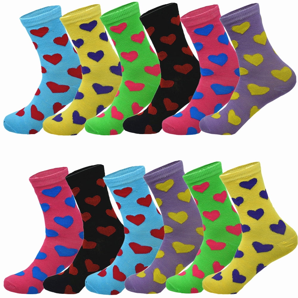 Glory Max Women's Assorted Colors Hearts Design Cotton Crew Socks Size ...