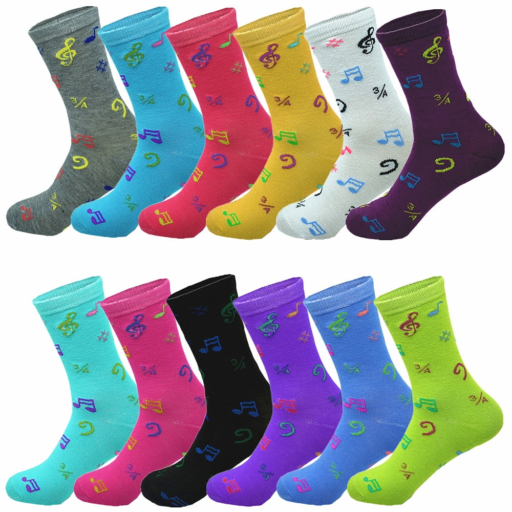 Glory Max Women's Fashion Musical Design Cotton Crew Socks, Assorted ...