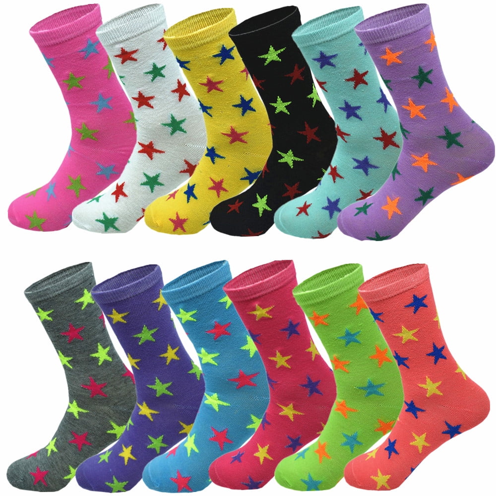 Glory Max Women's Assorted Colors Stars Design Cotton Crew Socks Size 9 ...