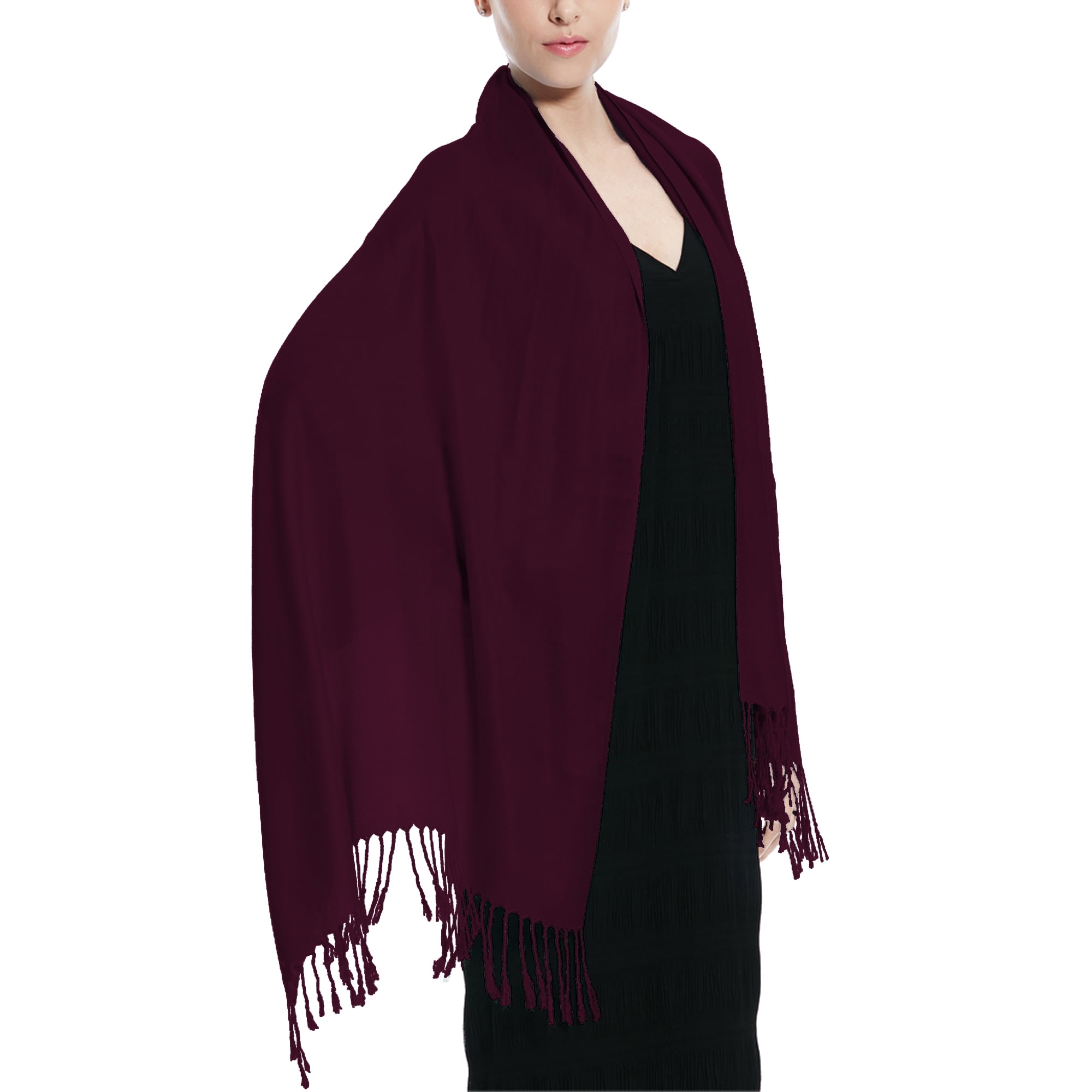 Glory Max Women's Long Pashmina Shawl Wrap Scarf with Cashmere Feel, Hijab Style, Burgundy Solid ...