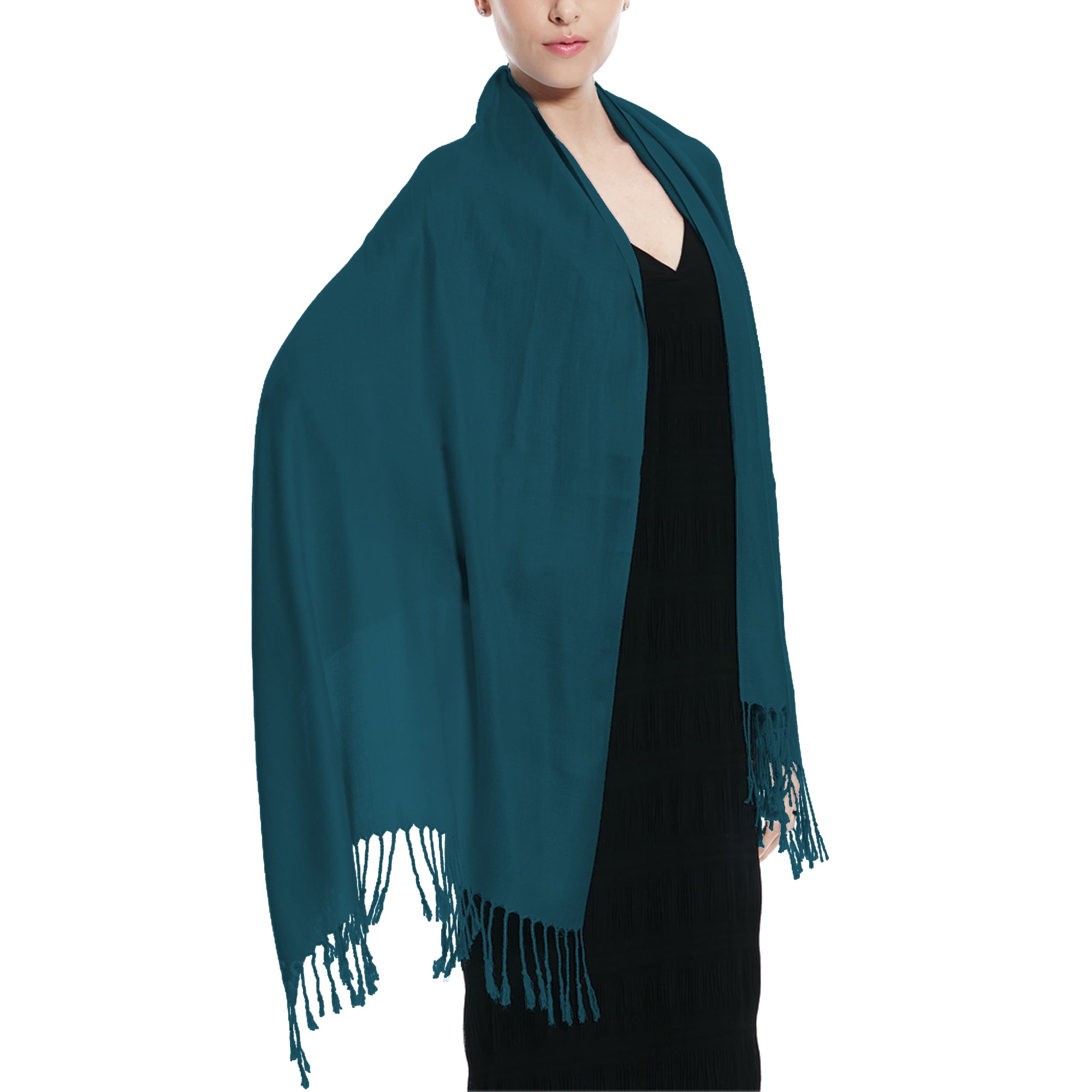 Glory Max Women's Large Soft Silky Pashmina Shawl Wrap Cyan Solid Plain ...