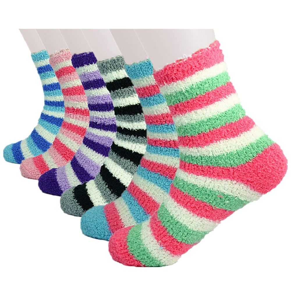 Glory Max Women's Soft Cozy Fuzzy Socks Non-Skid Striped Fluff Plush ...