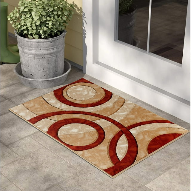 Glory Rugs Area Rug 2x3 Dark Red Door Mat Modern Circles Soft ...