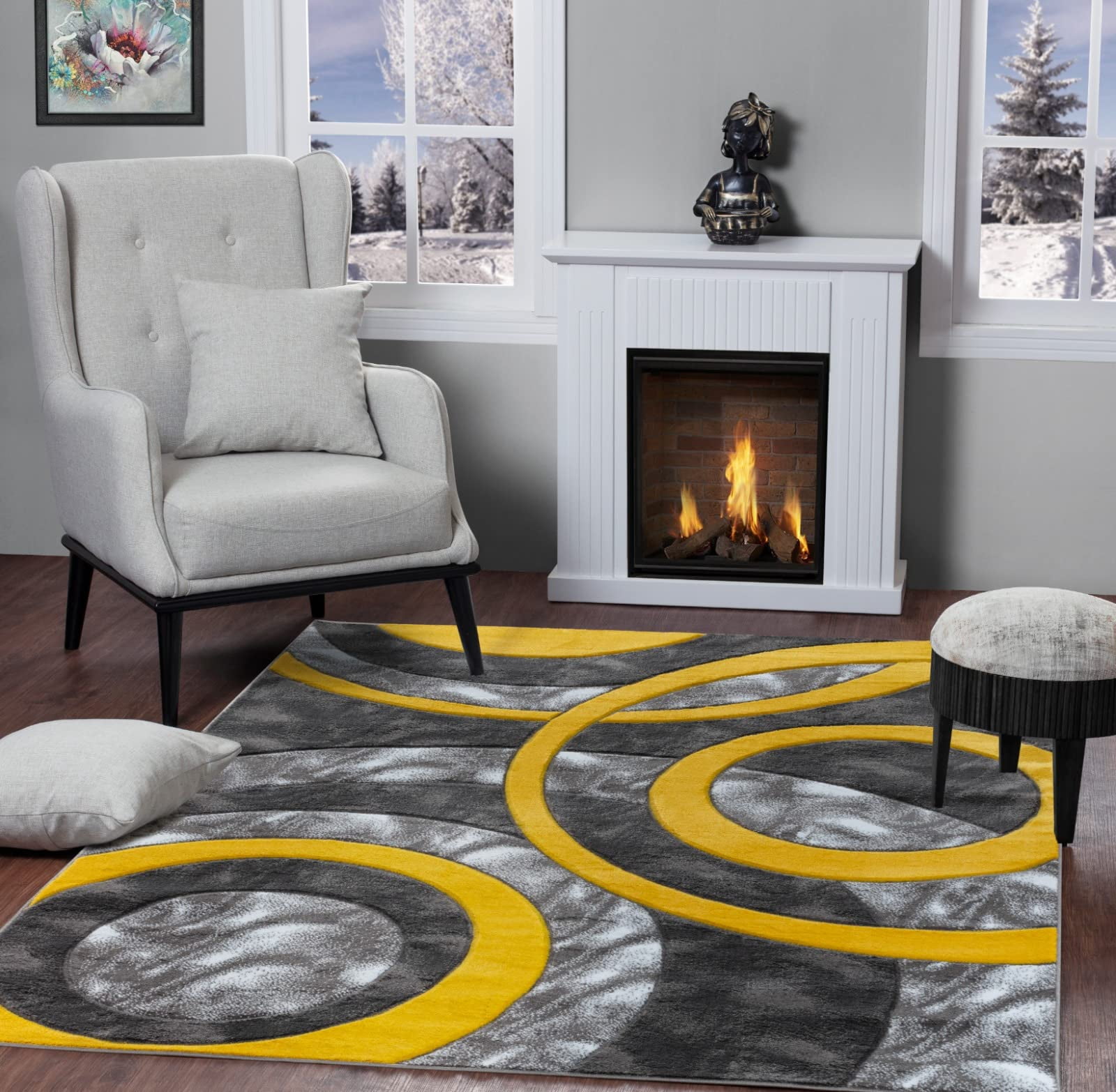 Glory Rugs 8x10 Yellow Geometry Soft Hand Carved Contemporary Area Rug ...