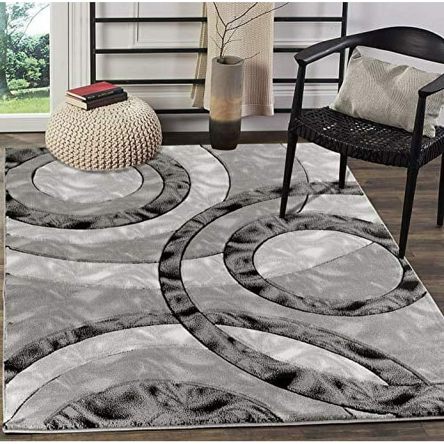 Glory Rugs Modern 8x10 Grey Black Circles Geometry Soft Hand Carved ...