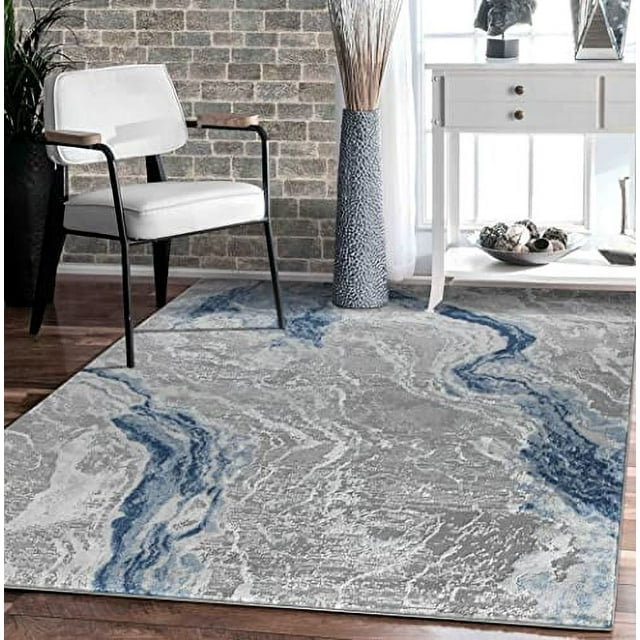Glory Rugs Modern Abstract Area Rug 8x10 Grey Navy Large Rugs for Home ...