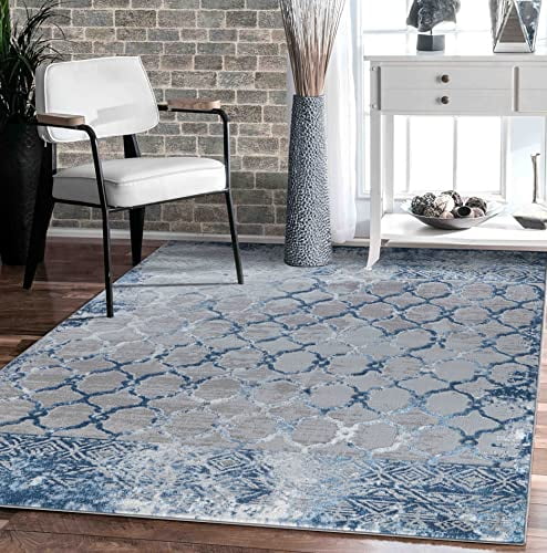 Glory Rugs Modern Abstract Trellis Area Rug 5x7 Grey Navy Rugs for Home ...