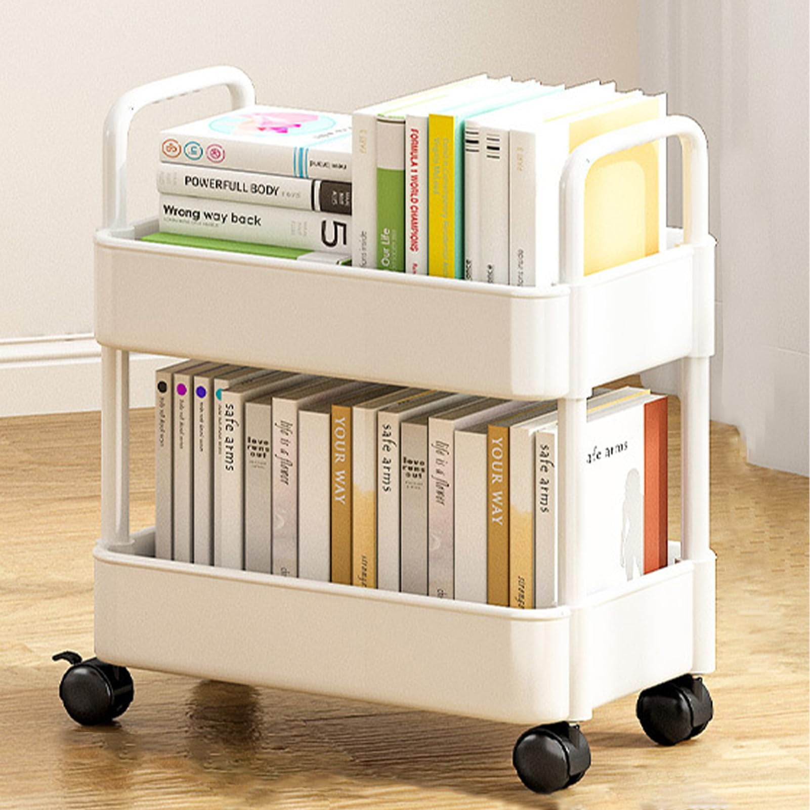 GlorySunshine Mobile Bookshelf with 4 Wheels 20lbs Max Load Capacity ...