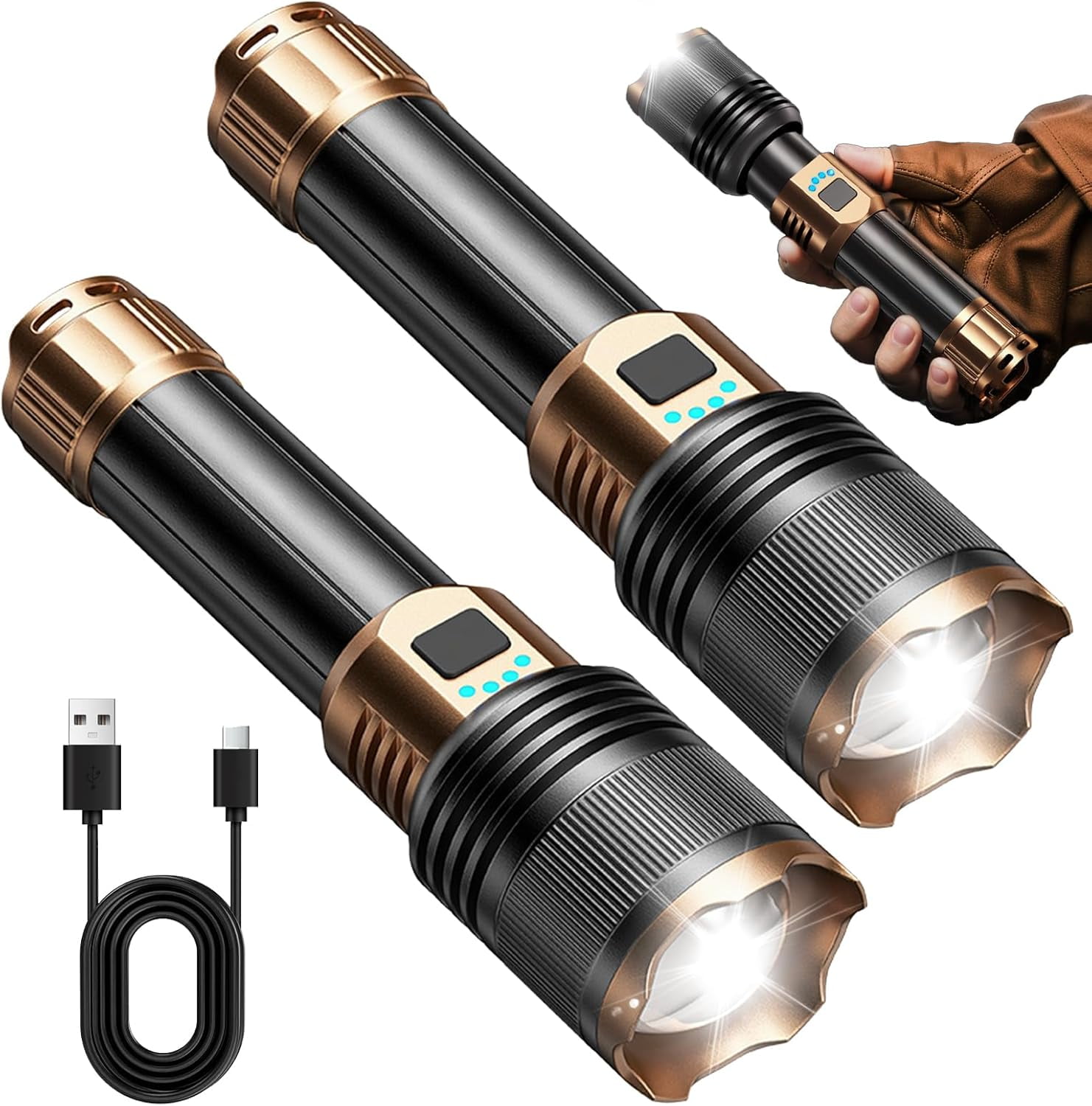 Gloryboom Flashlight,Rechargeable 1097 Flashlight with 4 Modes,Strong ...