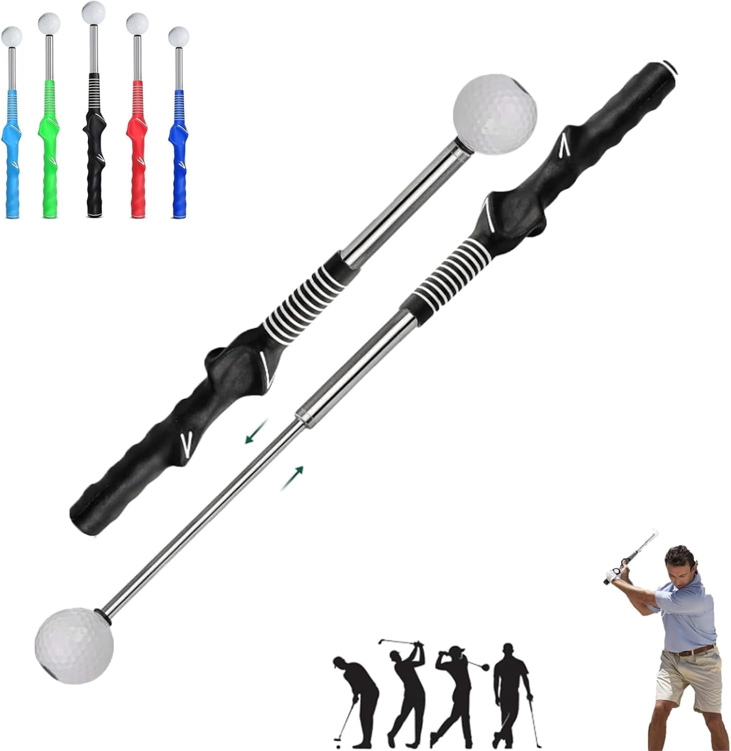 Telescopic Golf Swing Training Aid, Retractable Grip Trainer with Click ...
