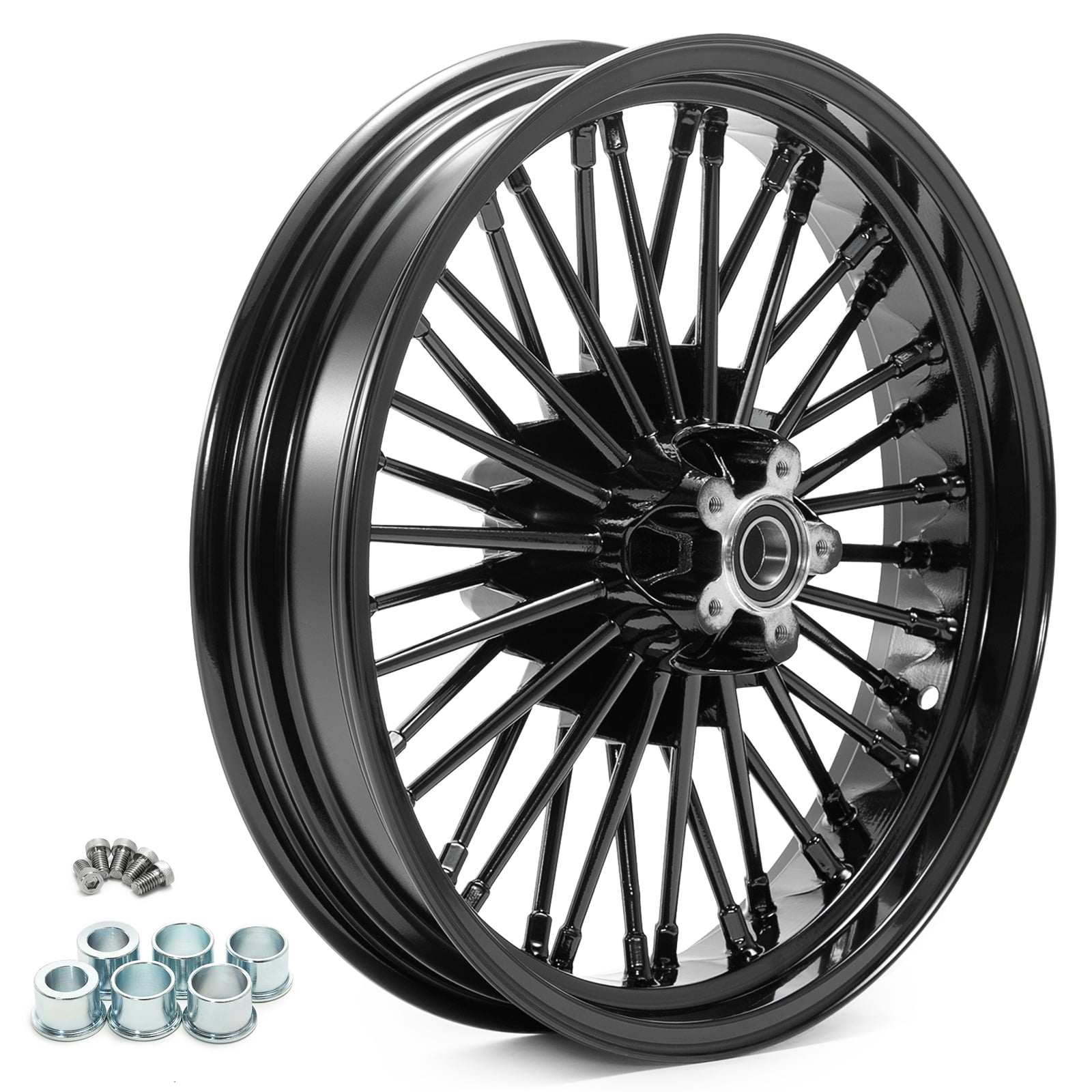 Gloss Black 18" x 3.5" Rear Tubless Wheel Rim Fat Spoke for Harley Dyna ...