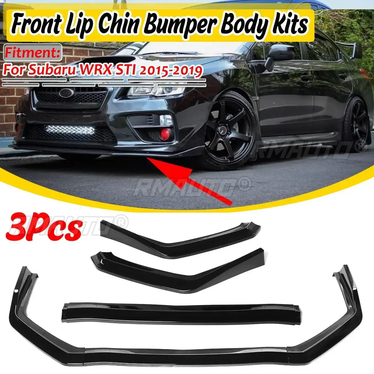 Gloss Black 3x Car Front Bumper Splitter Lip Chin Bumper Spoiler ...