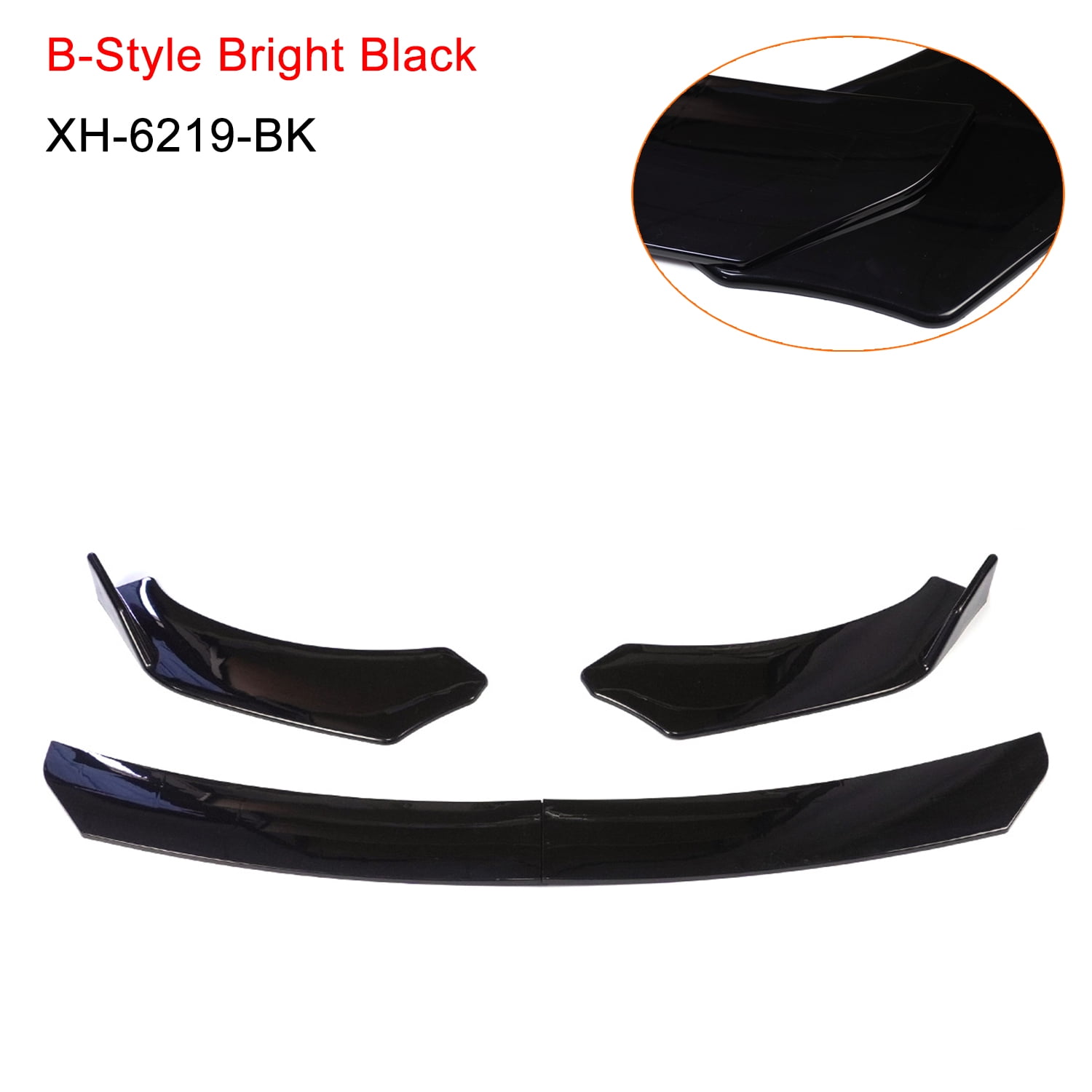 Gloss Black B-Style Adjustable Car Front Bumper Kit, Canard Splitter ...