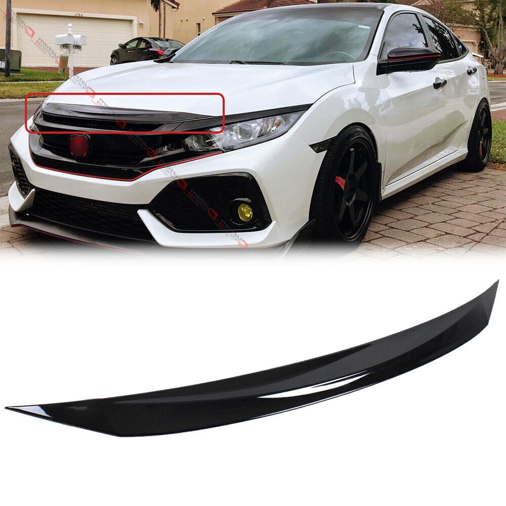 Gloss Black For 2016-2020-2021 Honda Civic Front Hood Bumper Trim Nose ...