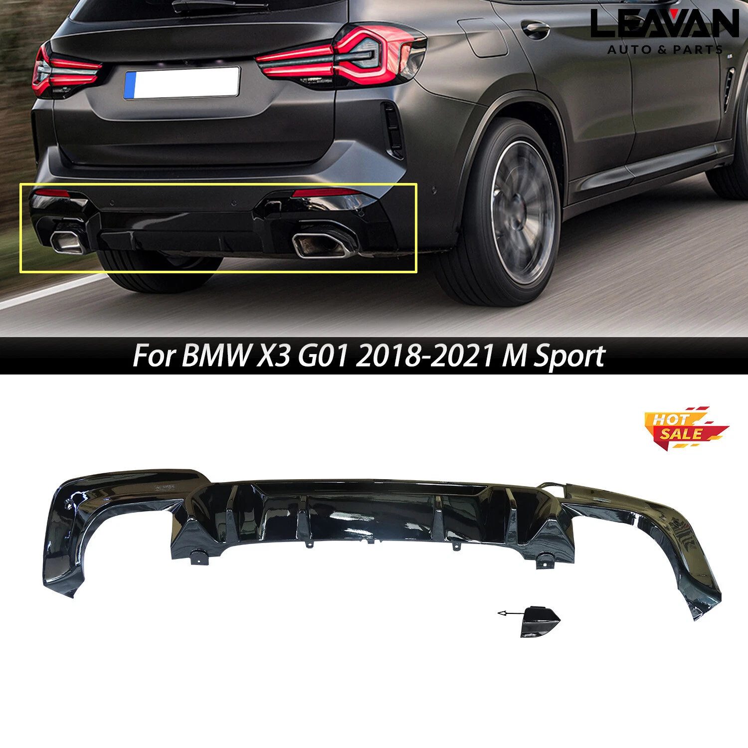 Gloss Black For 2018-2021 BMW G01 X3 M40i M-Sport Rear Diffuser Bumper ...