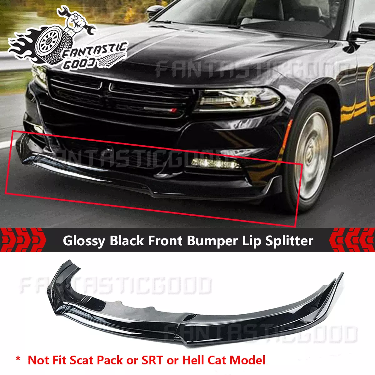 Gloss Black For Dodge Charger SXT GT SE 15-21 V3 Style Front Bumper Lip ...