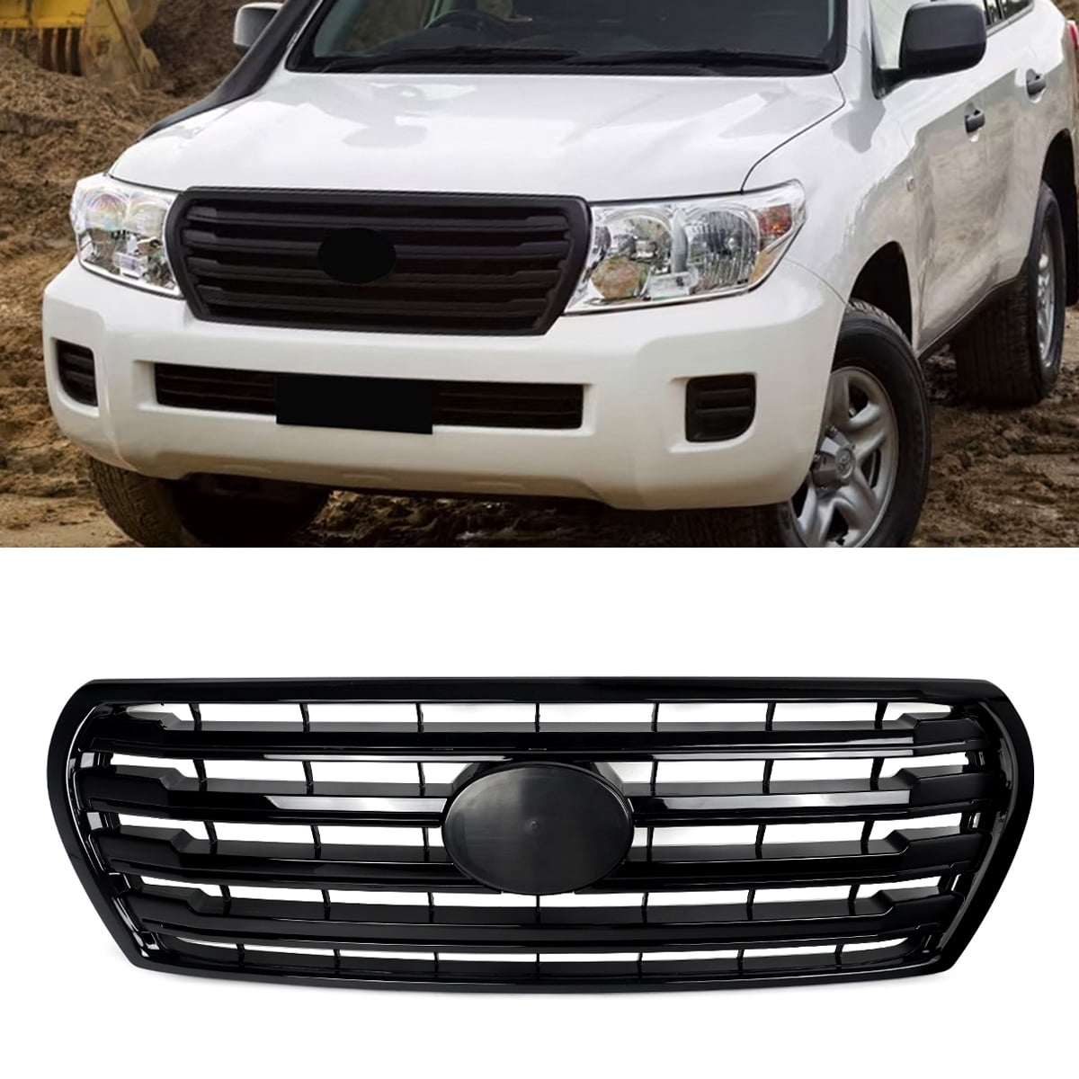 Gloss Black Front Bumper Grill Grille For Toyota Land Cruiser LC200 ...