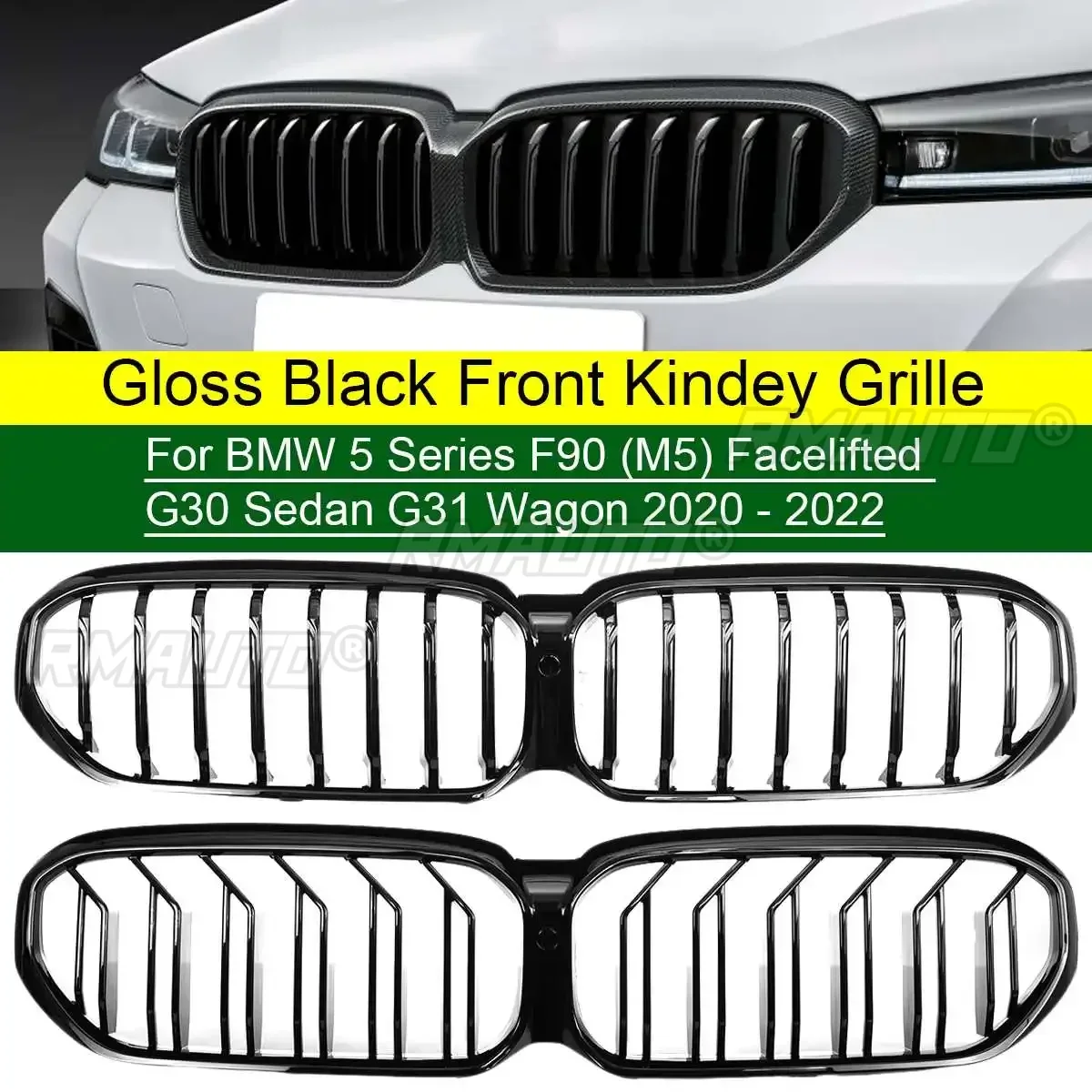 Gloss Black Front Kindey Grille For BMW 5 Series Facelifted G30 Sedan ...