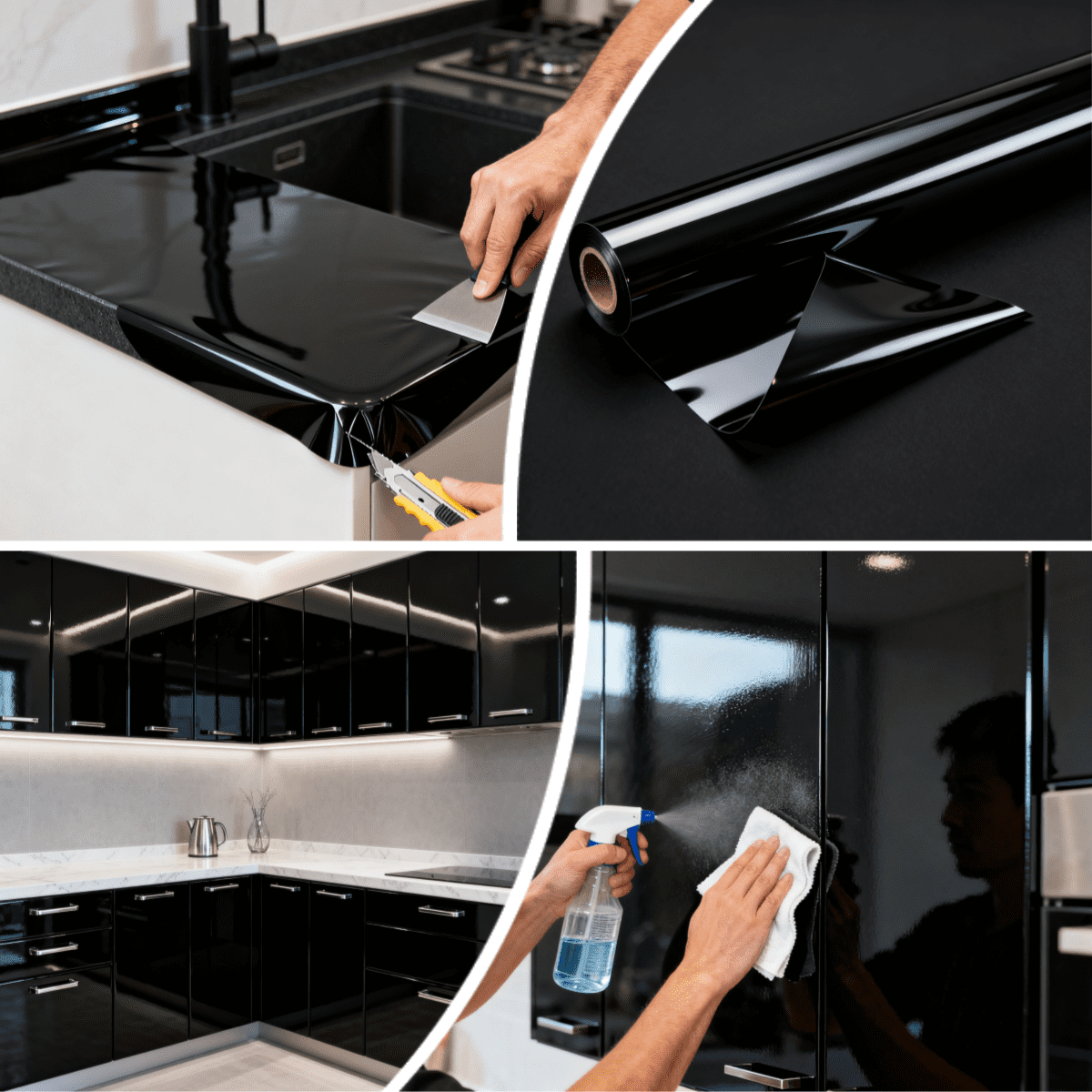 Gloss Black PVC Vinyl Wrap Roll 1x5 2x5 4.8x5 FT - Waterproof Oil ...