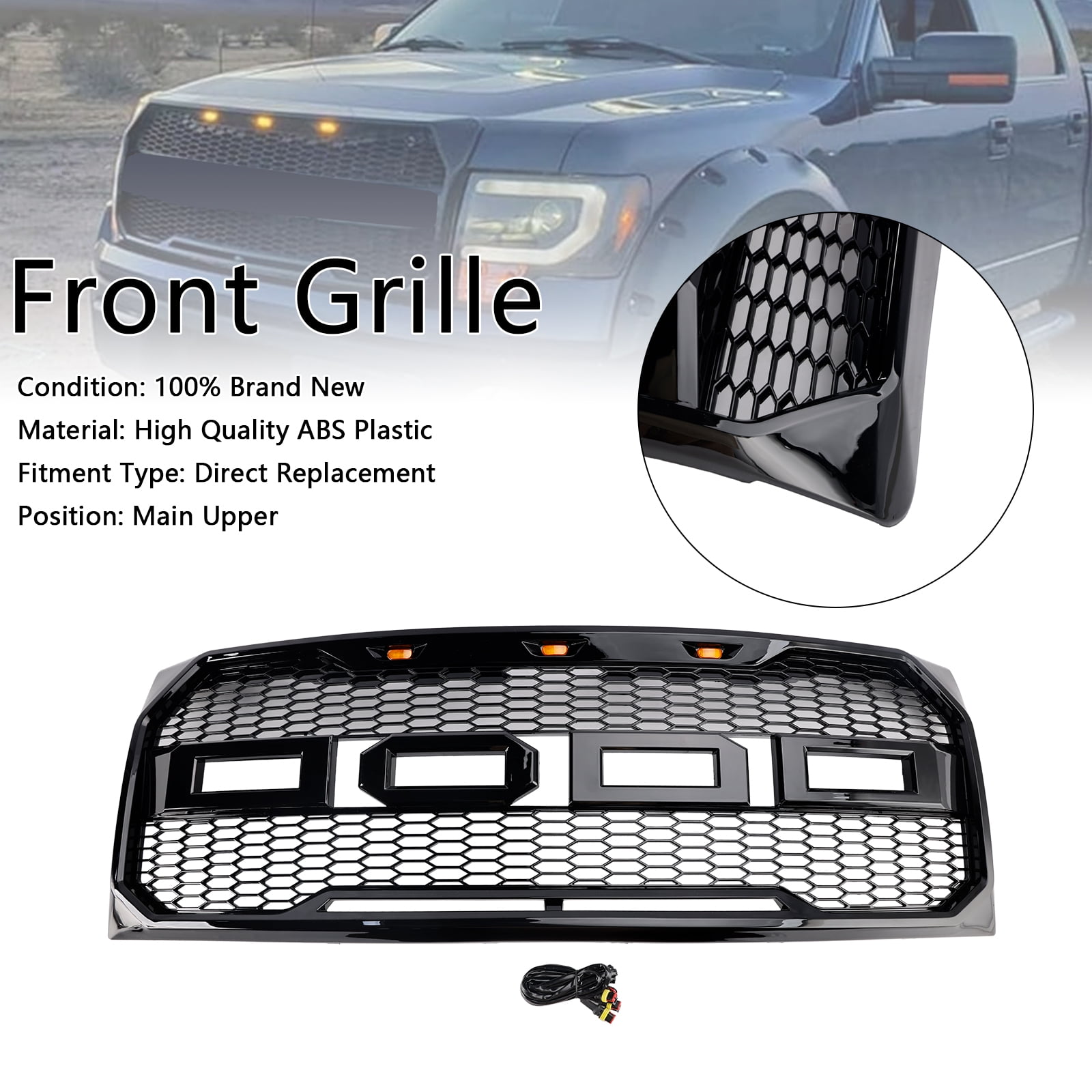 Gloss Black Raptor Style Front Bumper Grille Grill Fit for Ford F150 ...