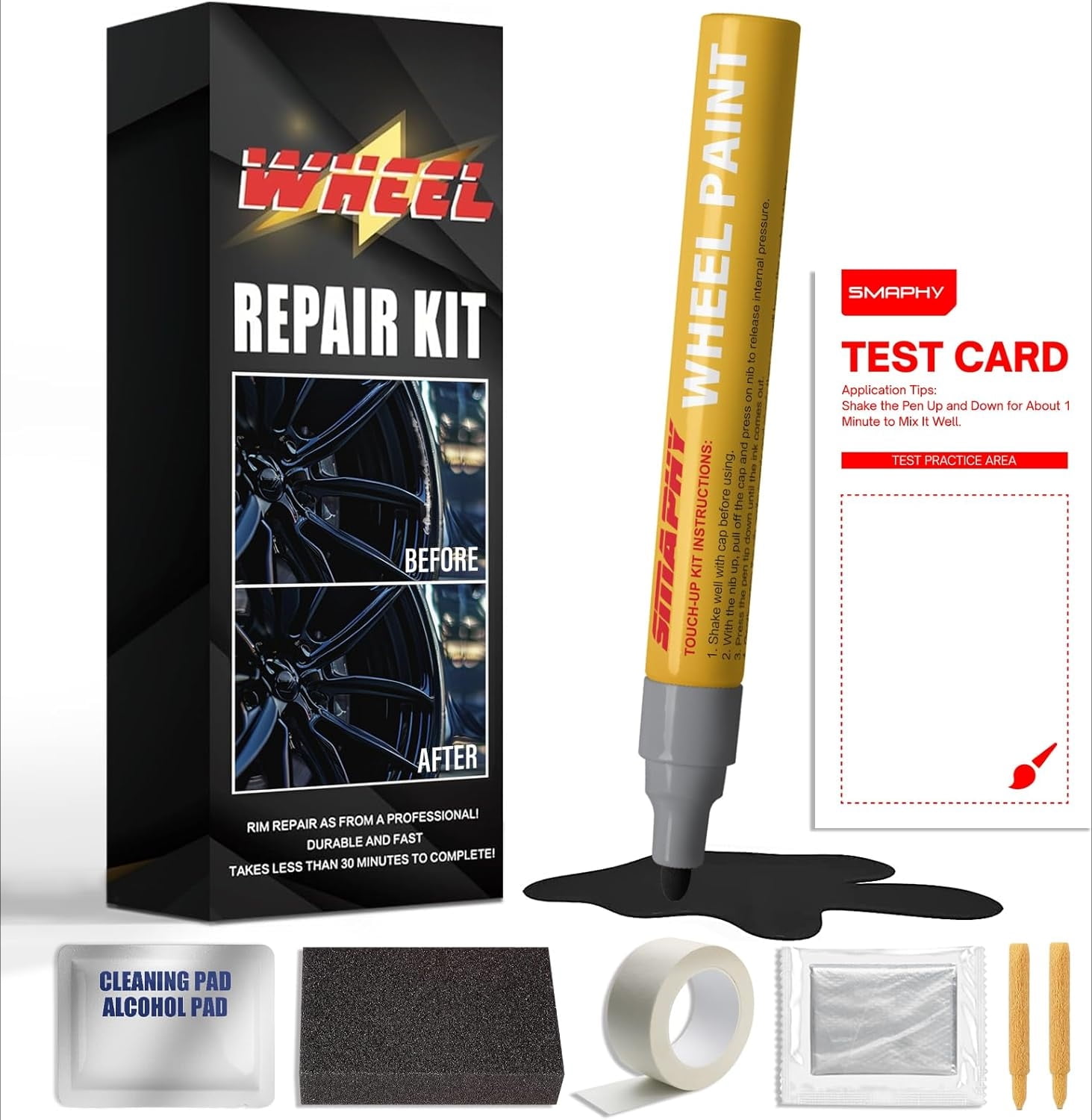 Gloss Black Rim Touch Up Paint, Rim Repair Kit Curb Rash, Wheel Scratch ...