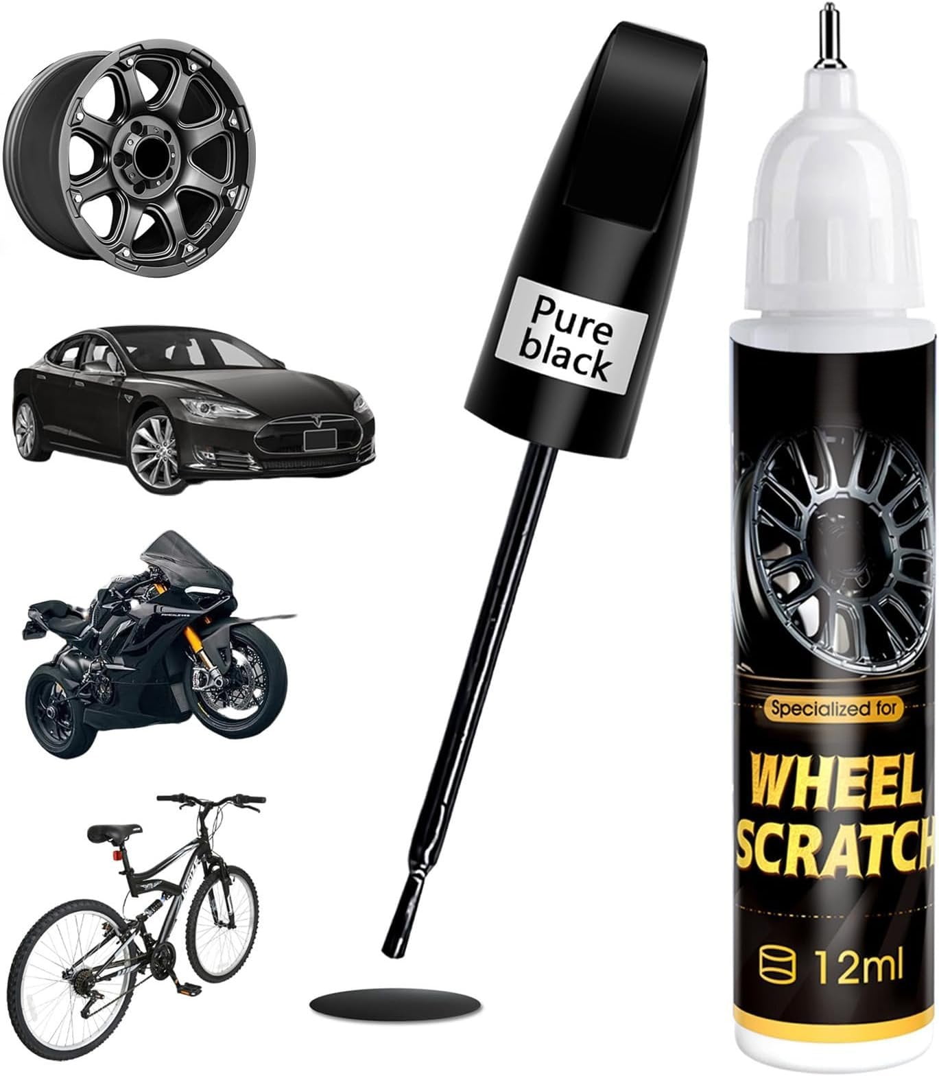 Gloss Black Rim Touch Up , Wheel Scratch Repair Pen Curb Rash Scuff Fix ...