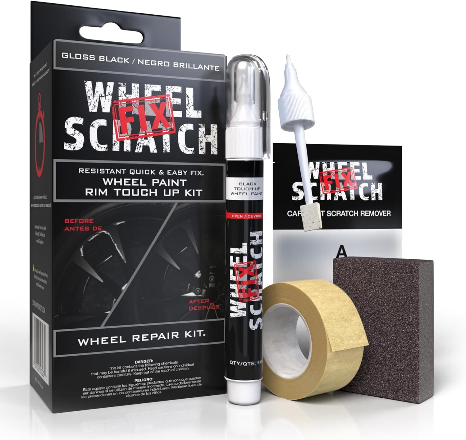 Gloss Black Touch Up Paint for Cars - DIY Alloy Wheel Repair Kit, Curb ...
