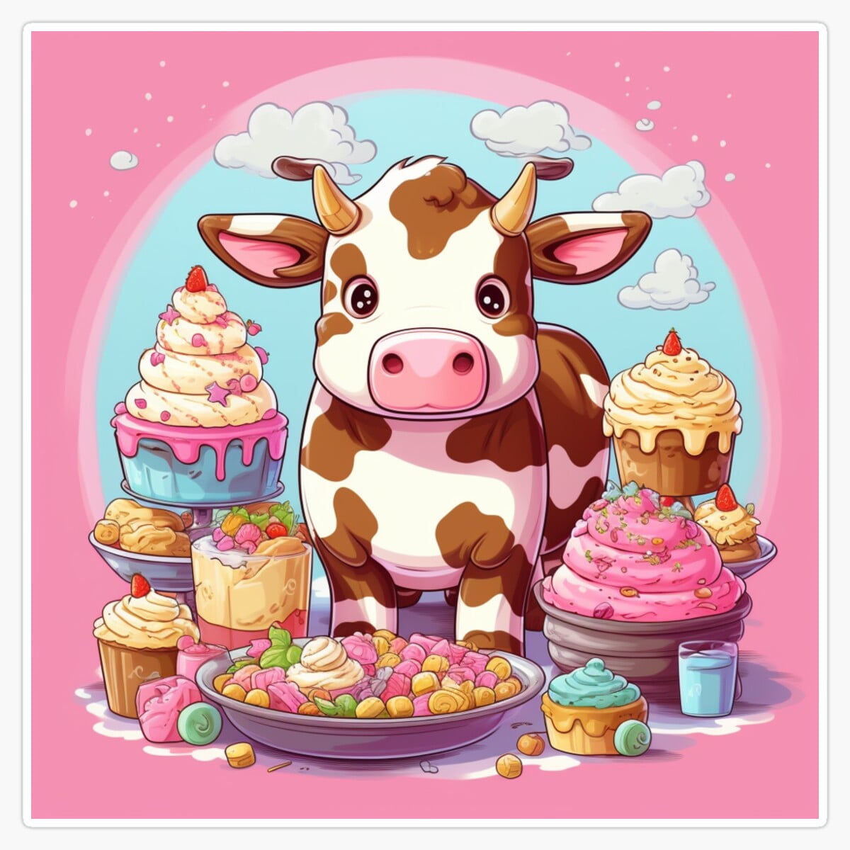 Gloss Dot Kawaii Cow, Sweets And Treats Er, Phone Decal Water Bottle ...