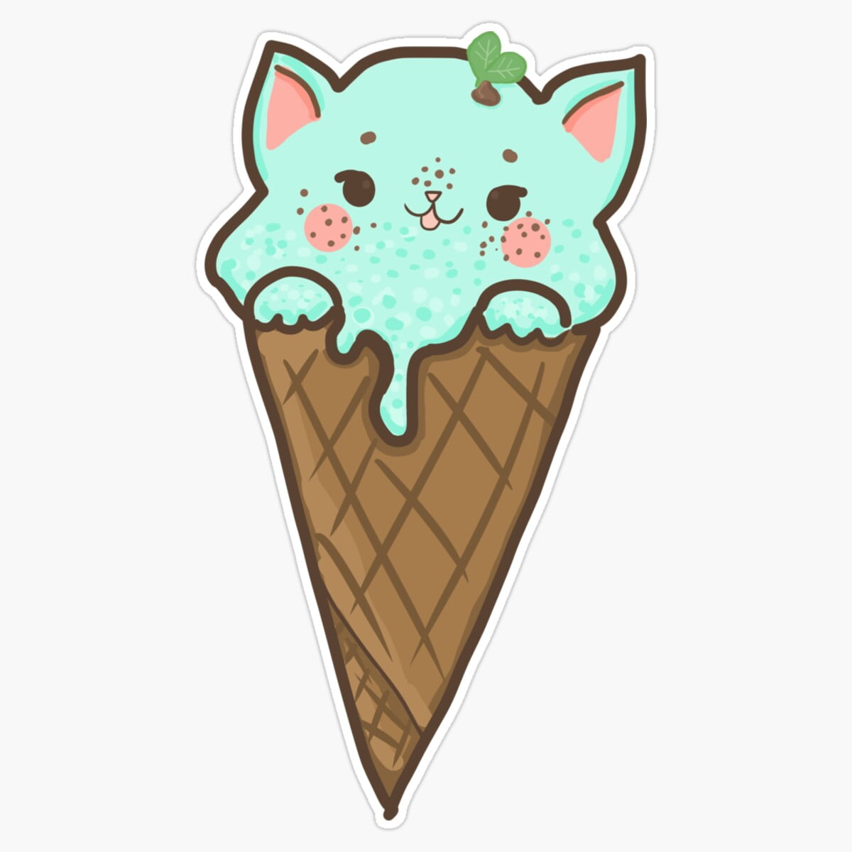 Gloss Dot Mint Choco Chip Ice Cream Cat Er, Phone Decal Water Bottle ...