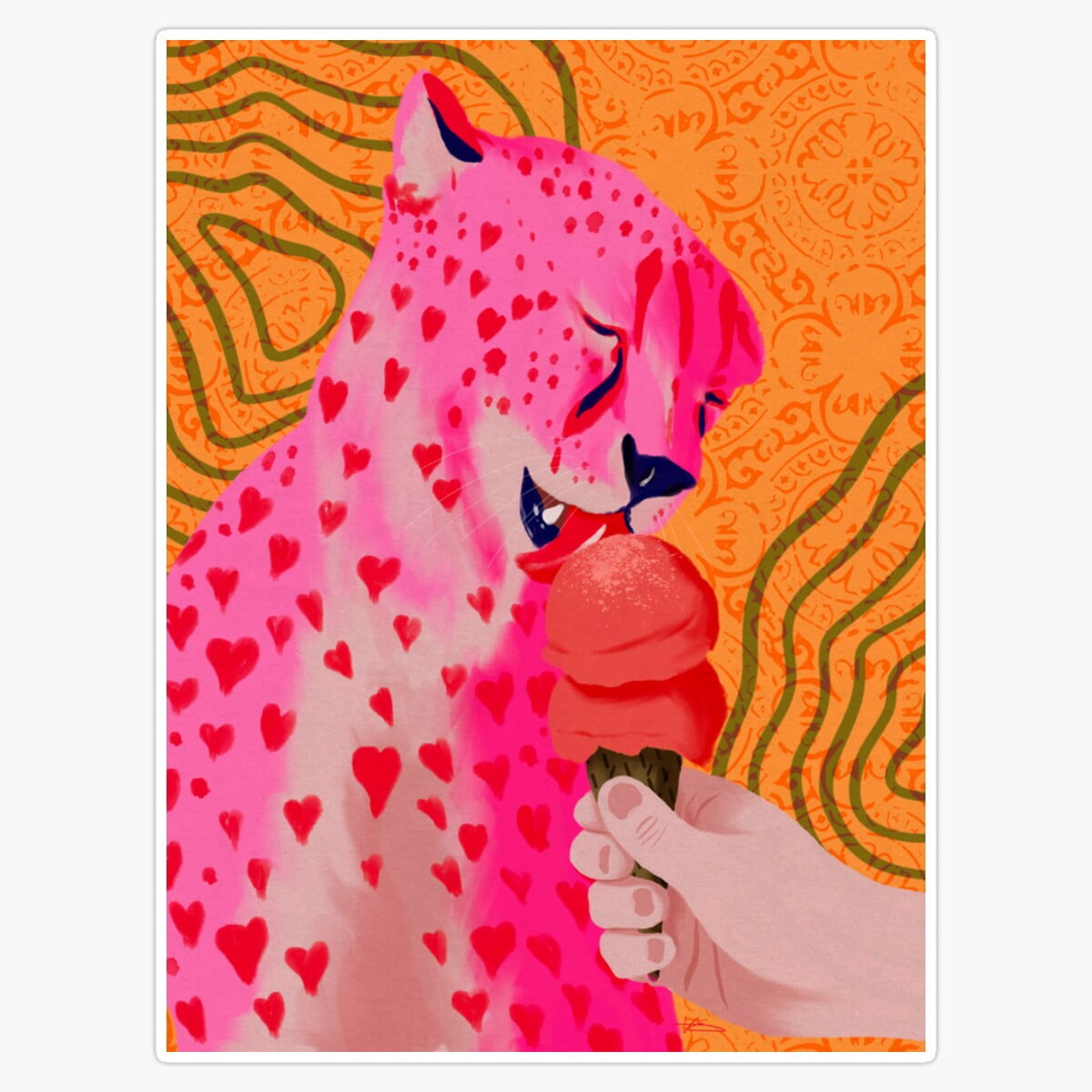 Gloss Dot Pink Sweet Heart Cheetah Eating Ice Cream Pop Art Er, Phone ...
