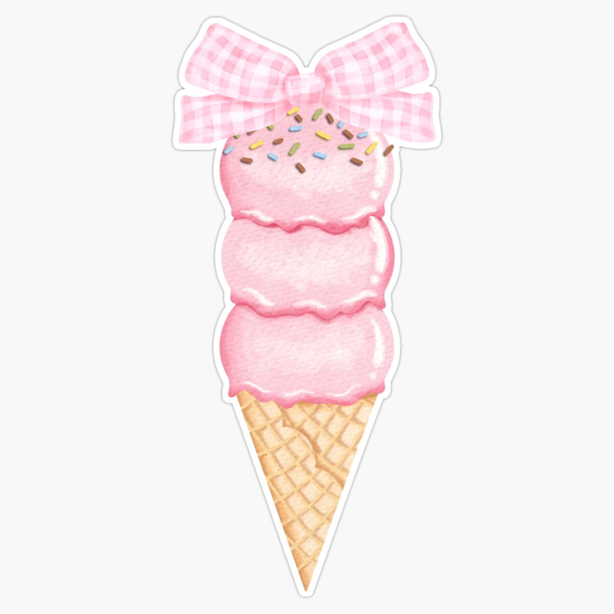Gloss Dot Pink Triple Scoop Ice Cream With Sprinkles & Gingham Bow ...
