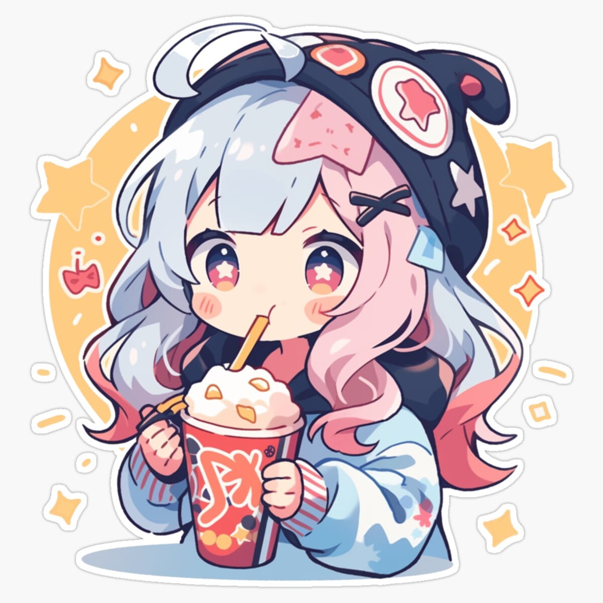 Gloss Dot Sweet Indulgence: Girl Savoring An Ice Cream Shake Er, Phone ...