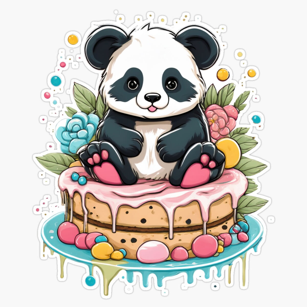 Gloss Dot Sweet Little Panda On Cake – Kawaii Dessert Animal Art Er ...