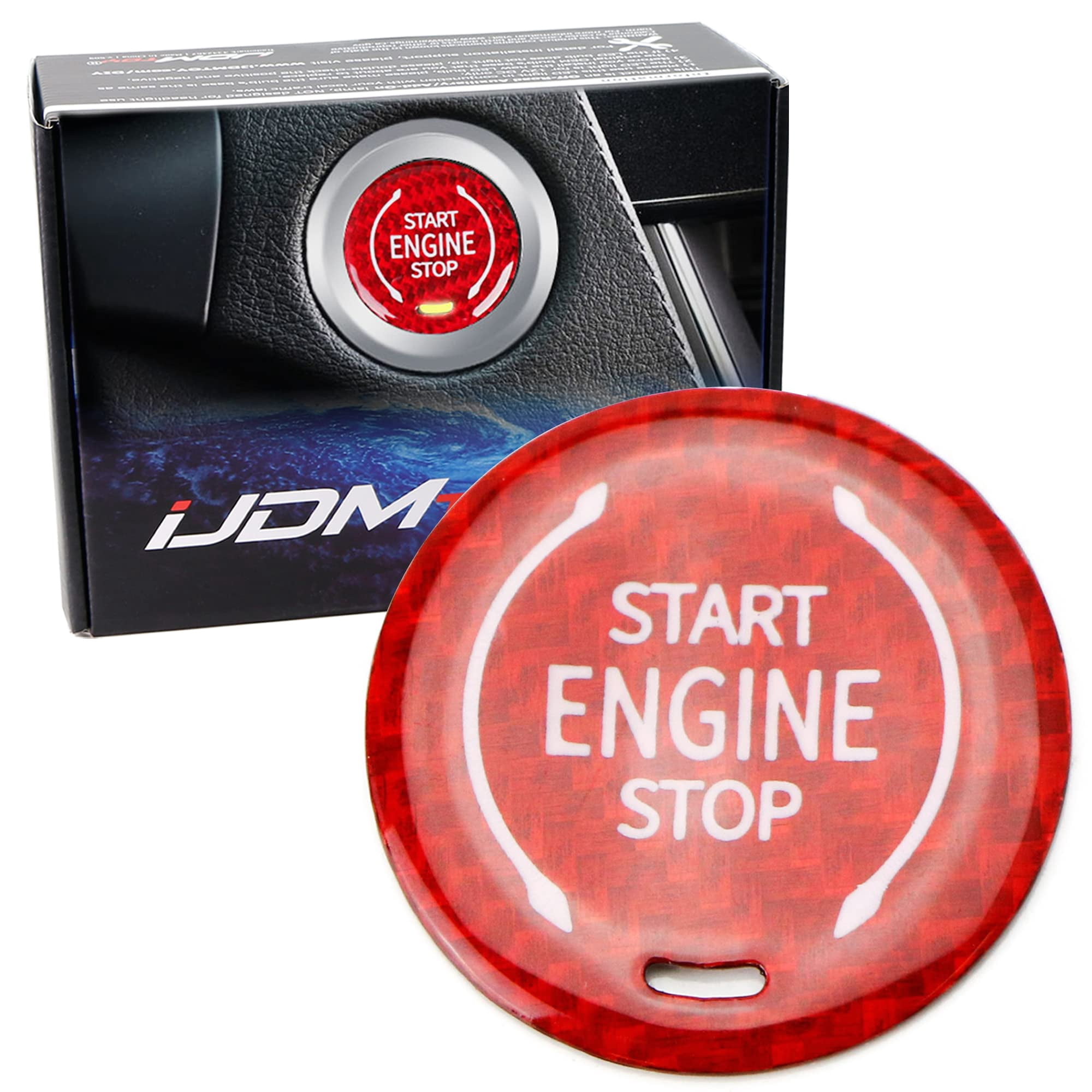 Gloss Red Real Carbon Fiber Keyless Engine Start/Stop Push Start Button ...