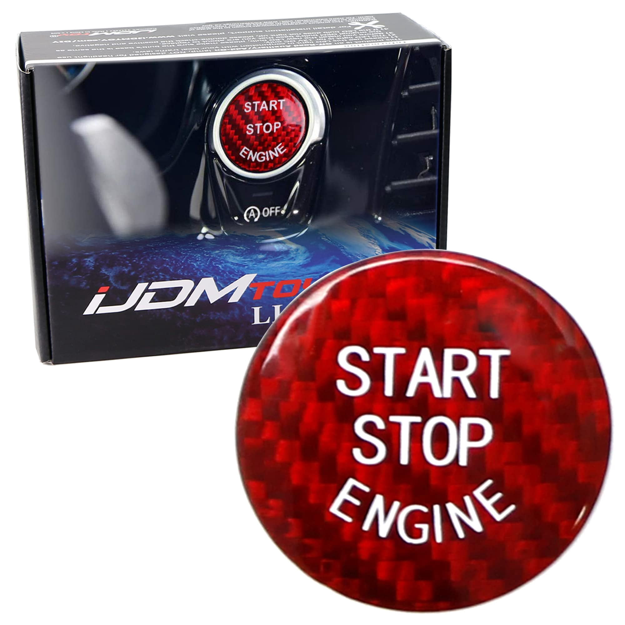 Gloss Red Real Carbon Fiber Keyless Engine Start/Stop Push Start Button ...