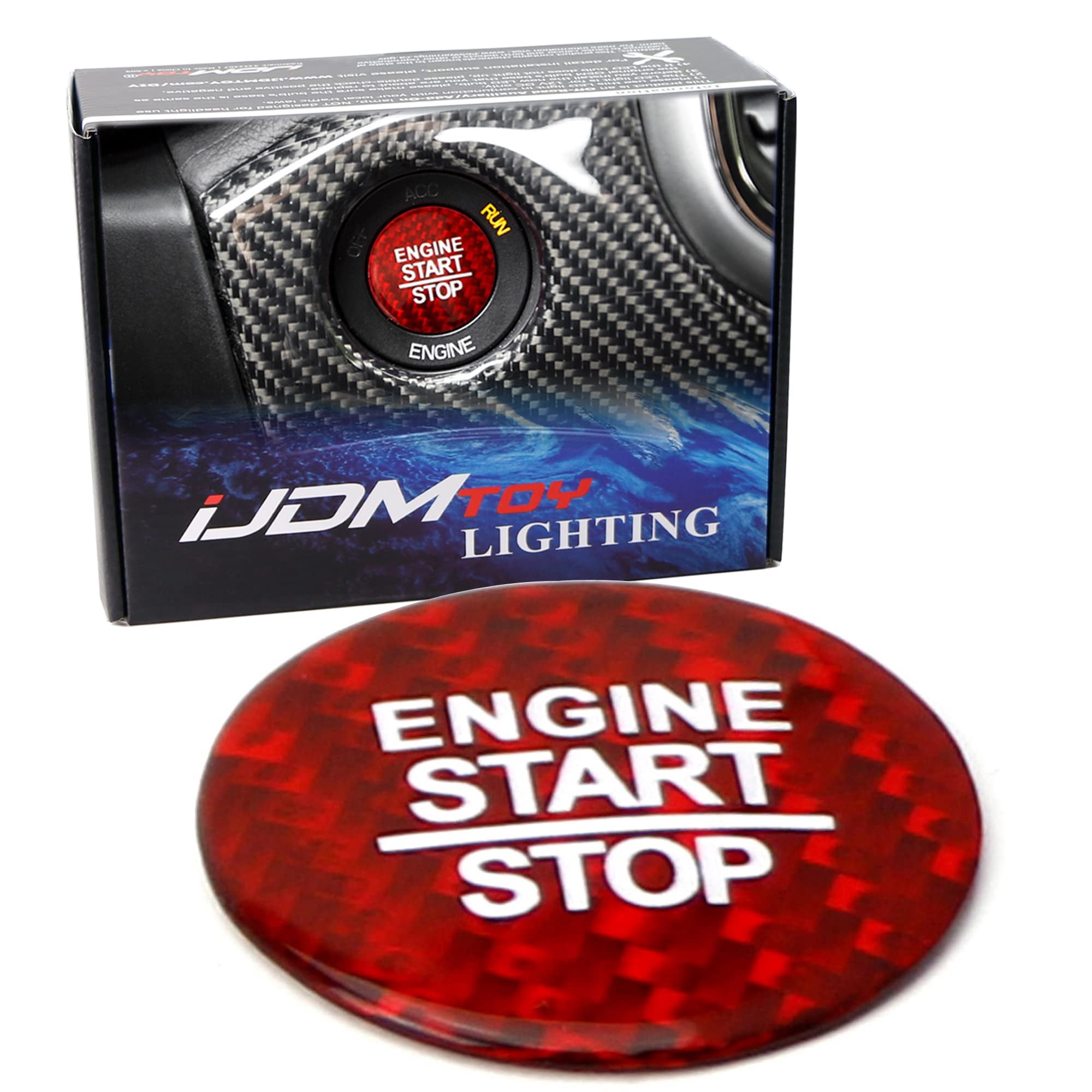 Gloss Red Real Carbon Fiber Keyless Engine Start/Stop Push Start Button ...