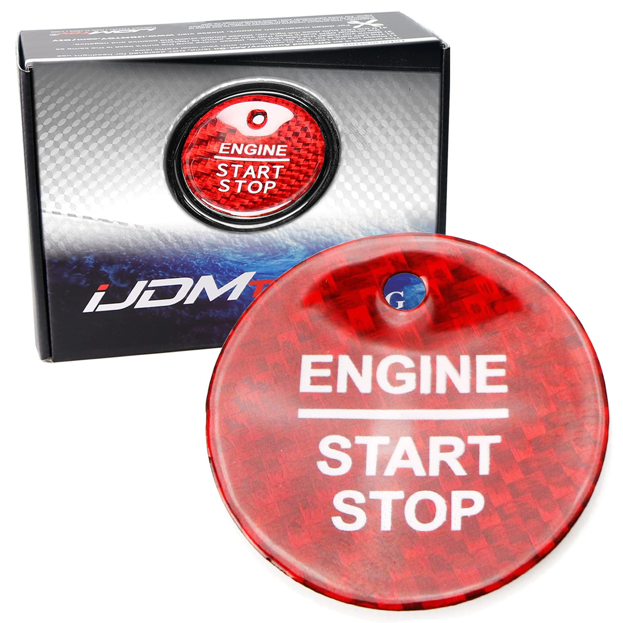 Gloss Red Real Carbon Fiber Keyless Engine Start/Stop Push Start Button Cover w/Indicator Light ...