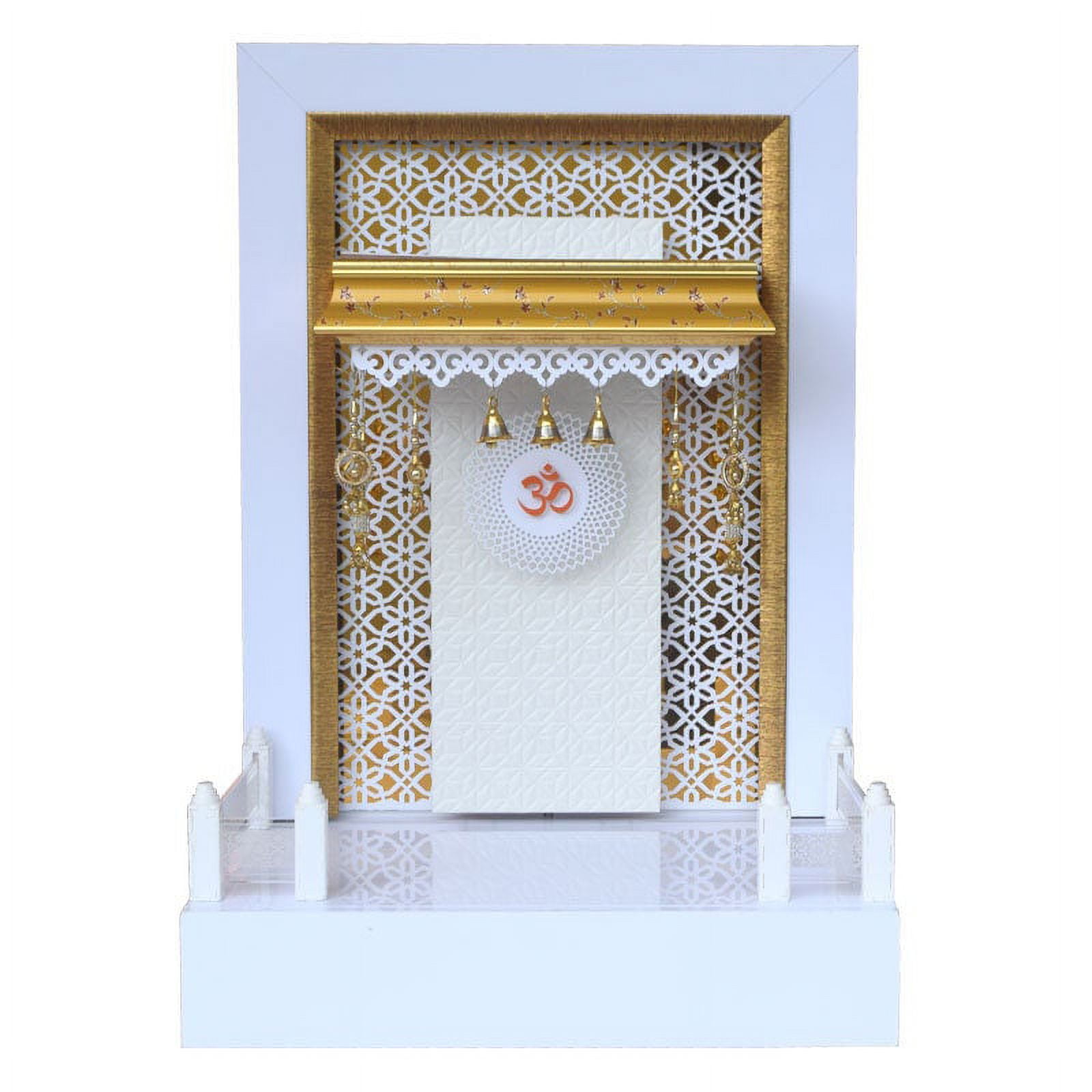 Gloss White Acrylic Laminated Designer Wooden Temple For Home With LED ...