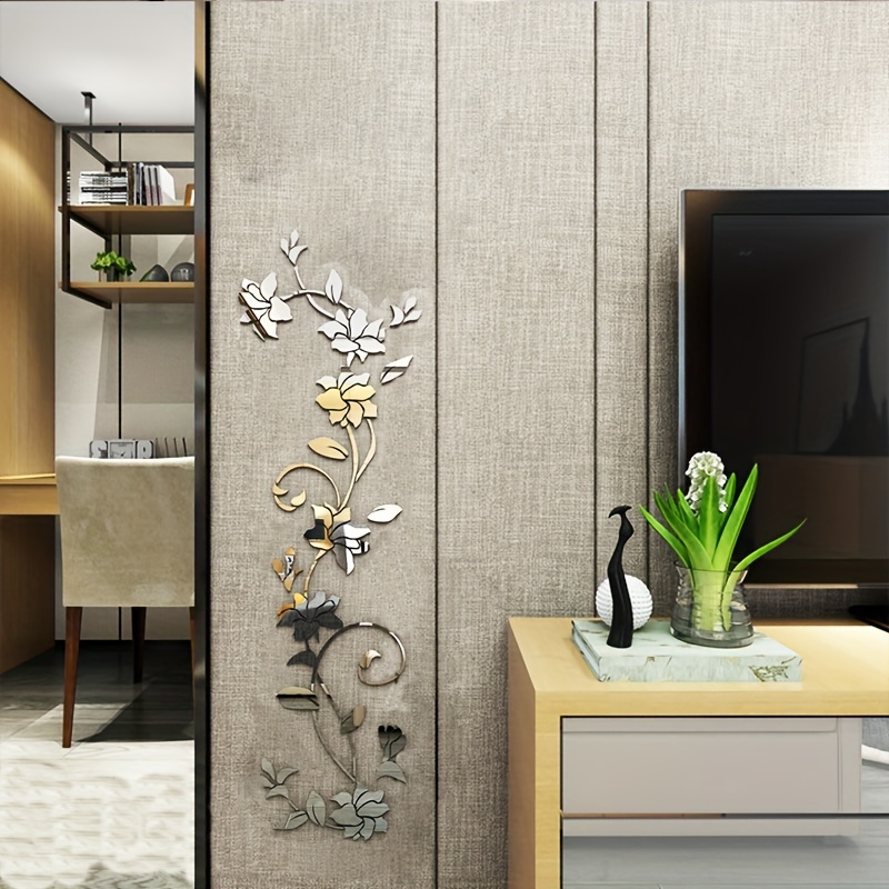 Glossy 3D Acrylic Rose Wall Stickers - Artistic Mirror Decals, Self ...