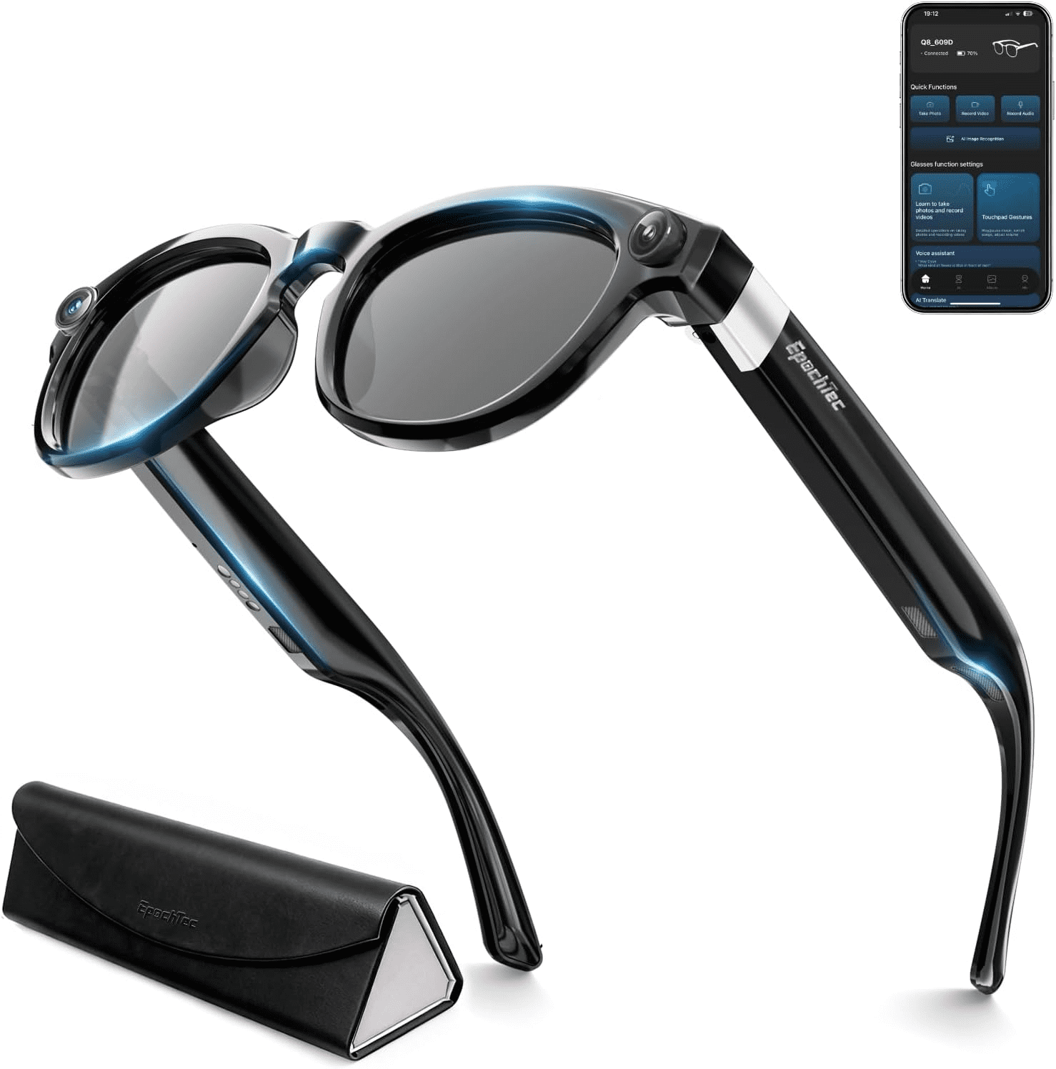 Glossy AI Smart Sunglasses with Camera, 8MP 4K Video, UV400 Blue Light ...