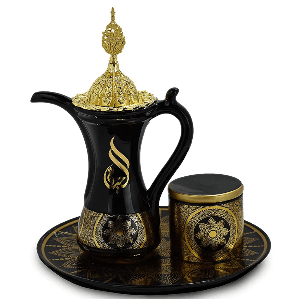 Glossy Arabic Design Royal Bakhoor Tea Set w/Circular Tray-Black ...
