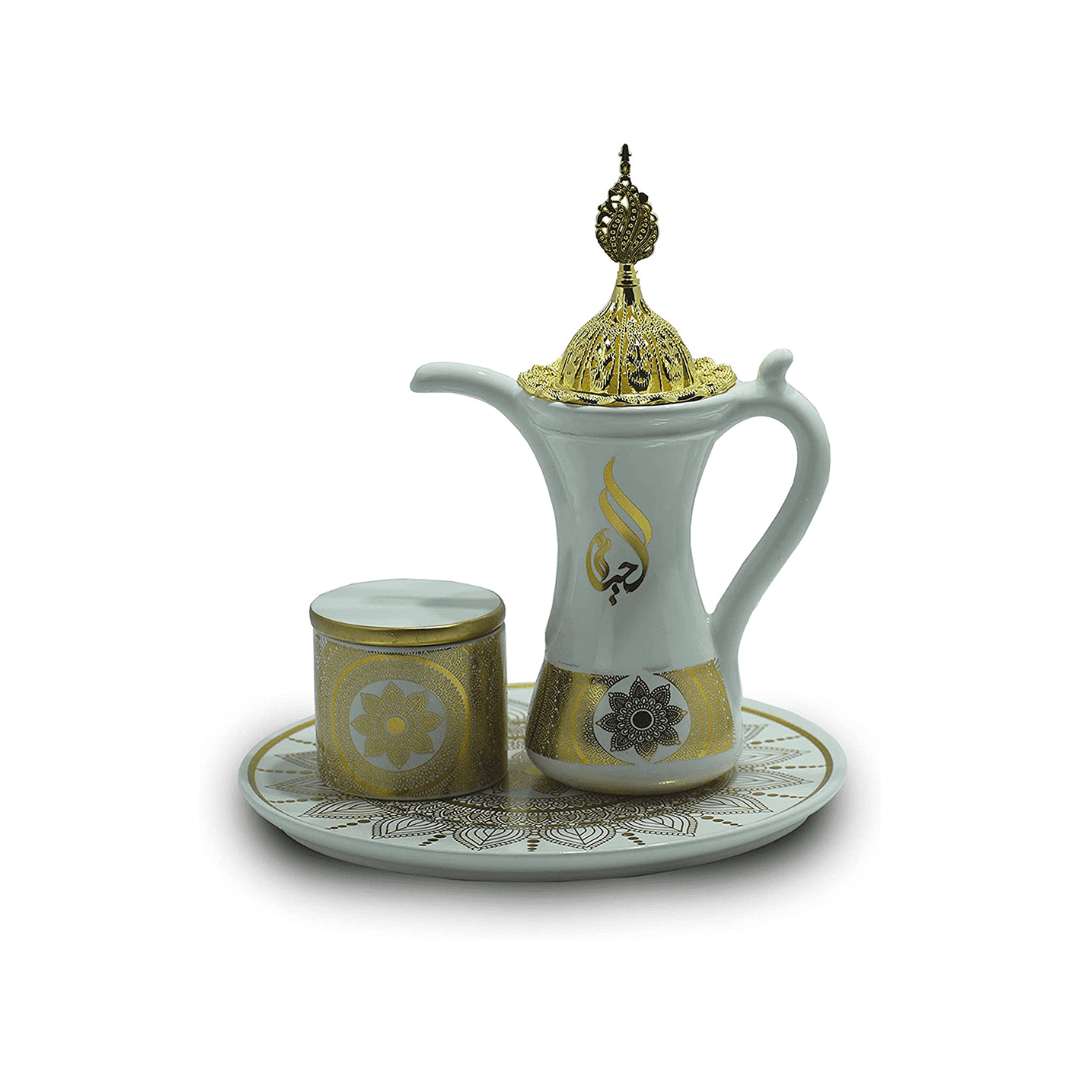 Glossy Arabic Design Royal Bakhoor Tea Set w/Circular Tray-White ...