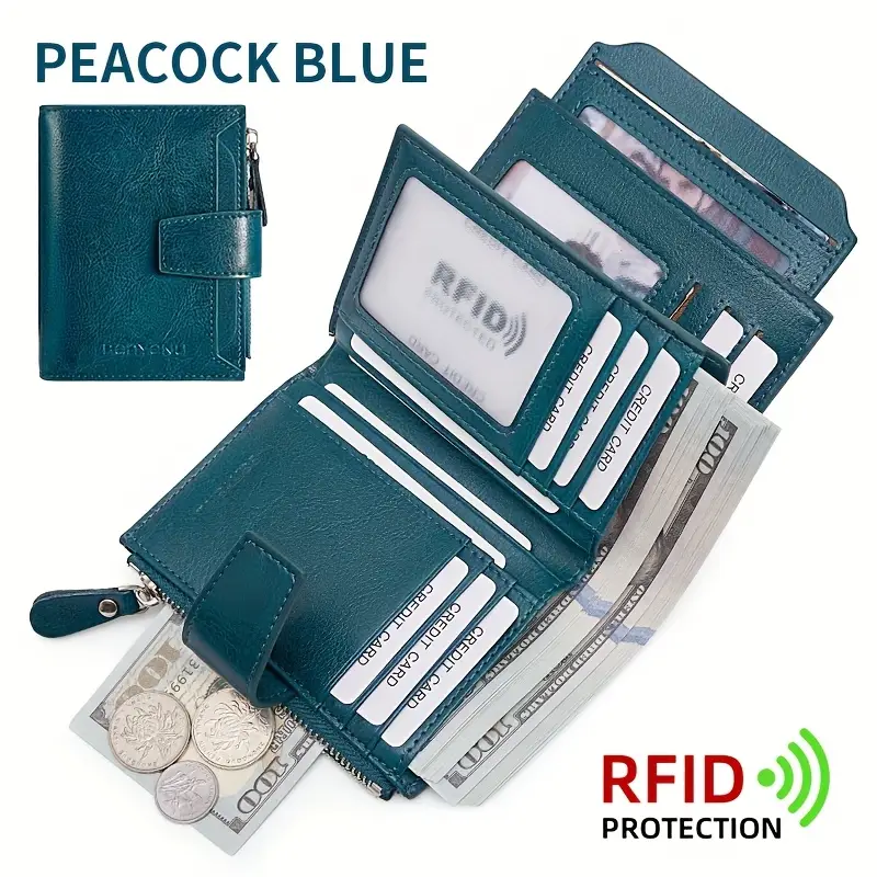 Glossy Bifold Wallet for Men Large Capacity Genuine Bifold Leather Men ...